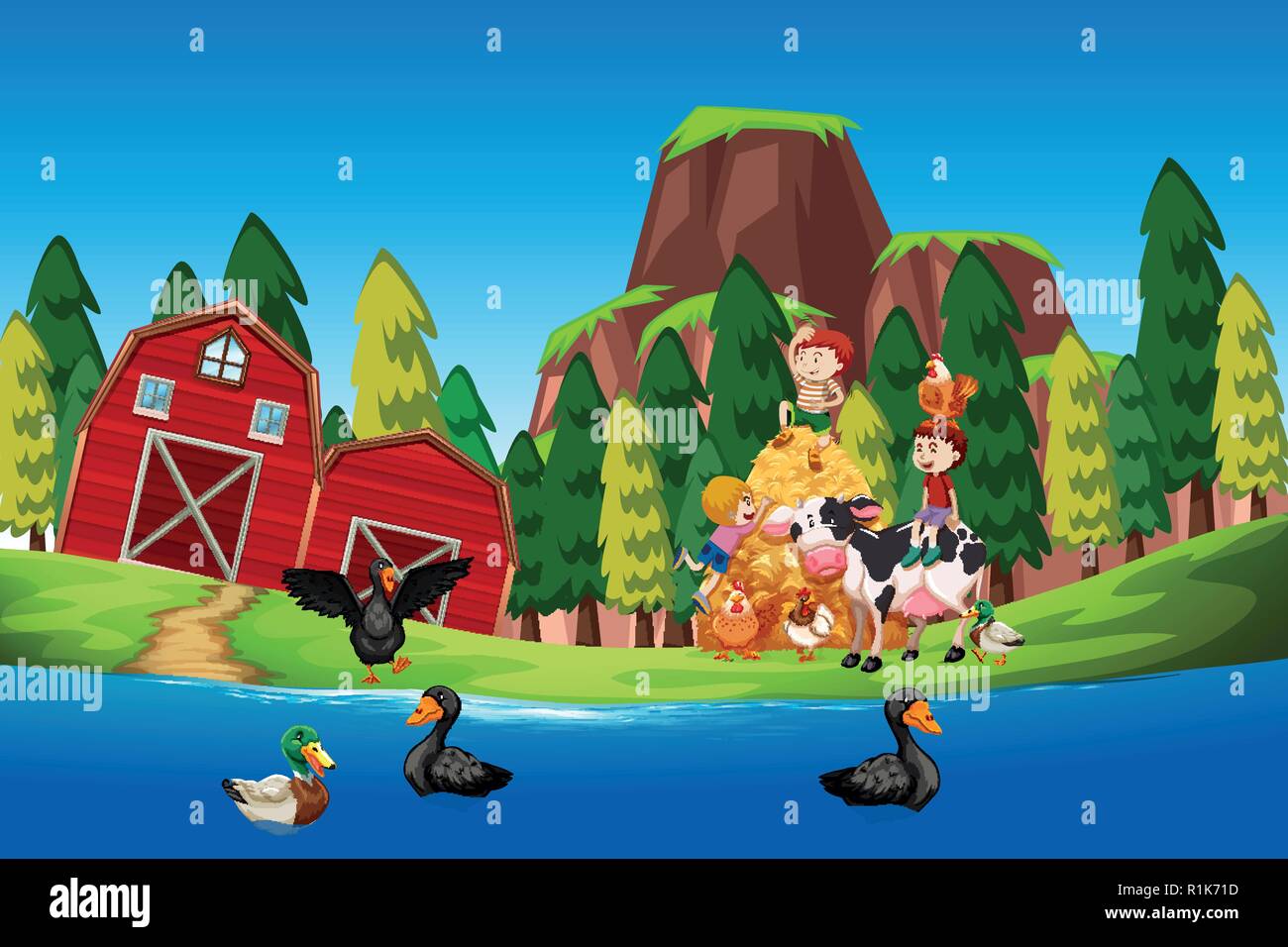 Children at the farmland illustration Stock Vector Image & Art - Alamy