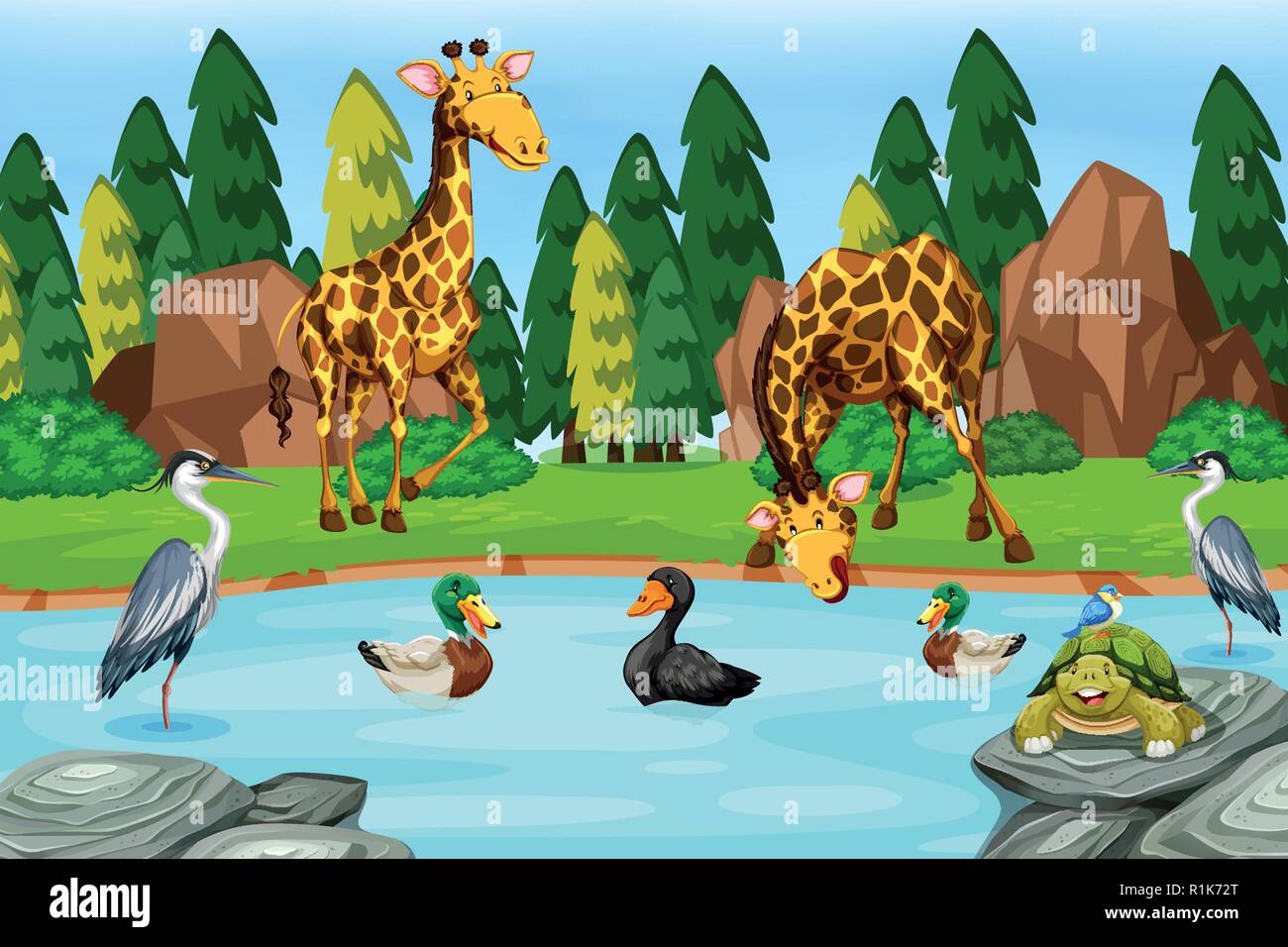 Many animal next to river illustration Stock Vector Image & Art - Alamy
