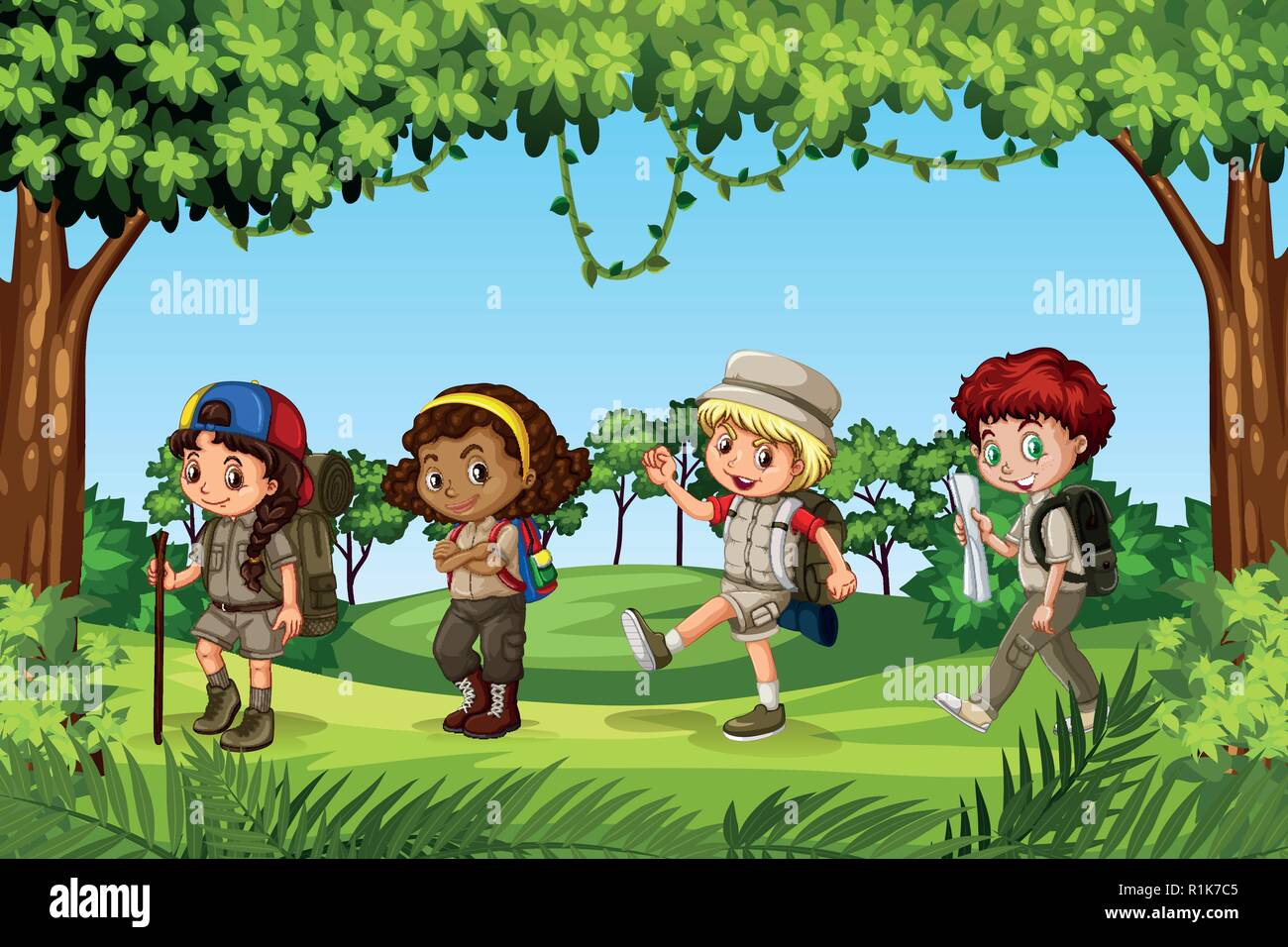 Group of child scouts illustration Stock Vector Image & Art - Alamy