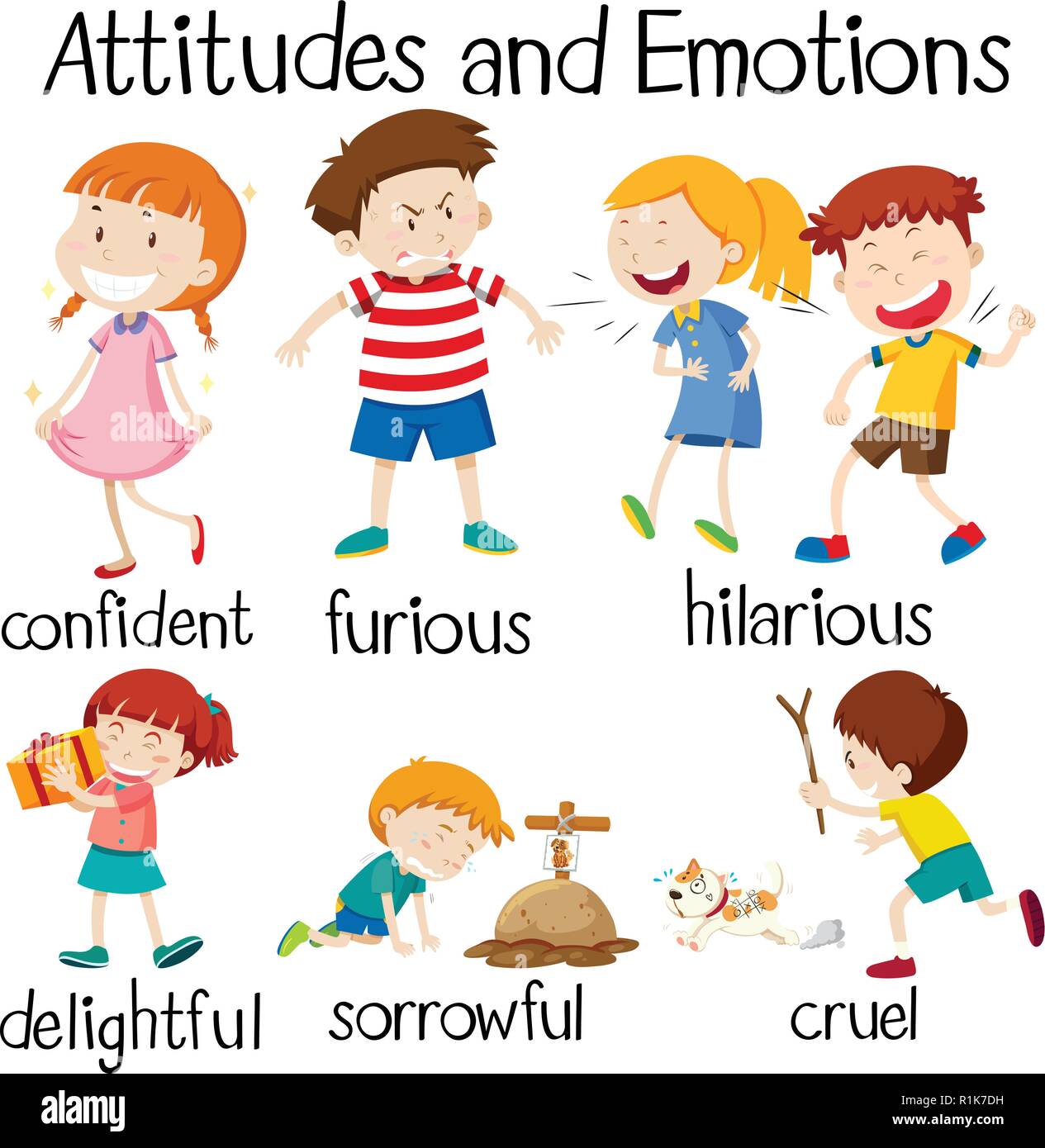 Set of children attitudes and emotions illustration Stock Vector Image ...