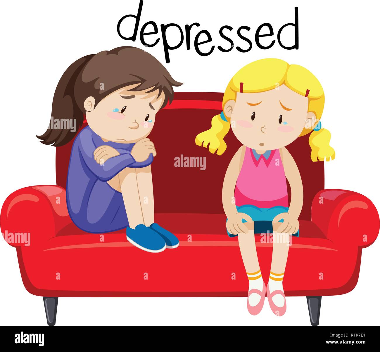 Two girls is depressing illustration Stock Vector Image & Art - Alamy