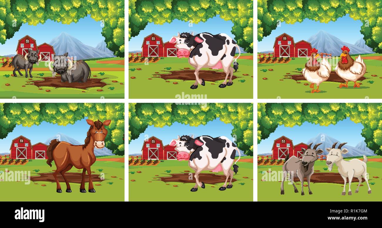 Set of animals on farms illustration Stock Vector Image & Art - Alamy