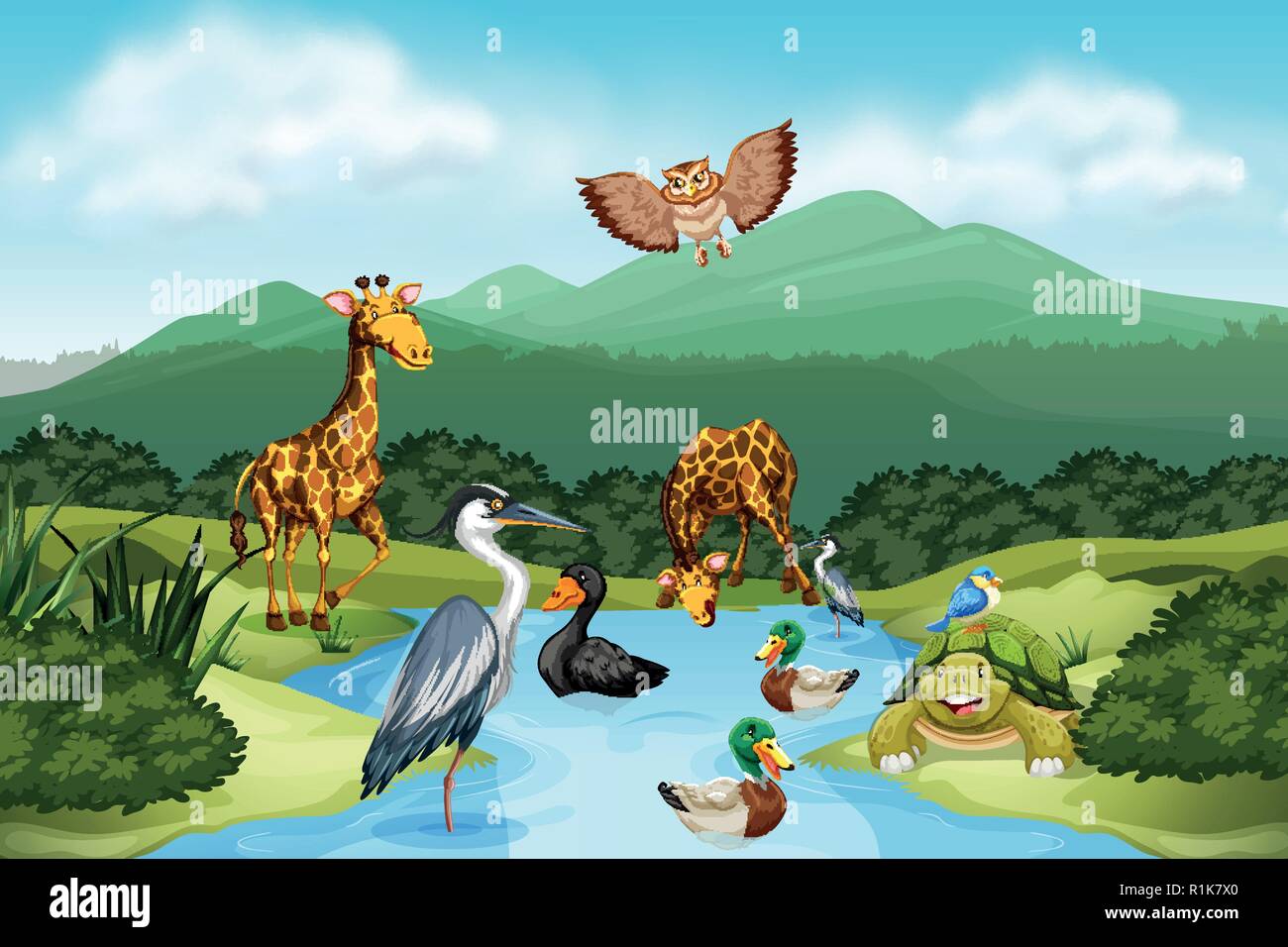 Many animals in nature illustration Stock Vector Image & Art - Alamy