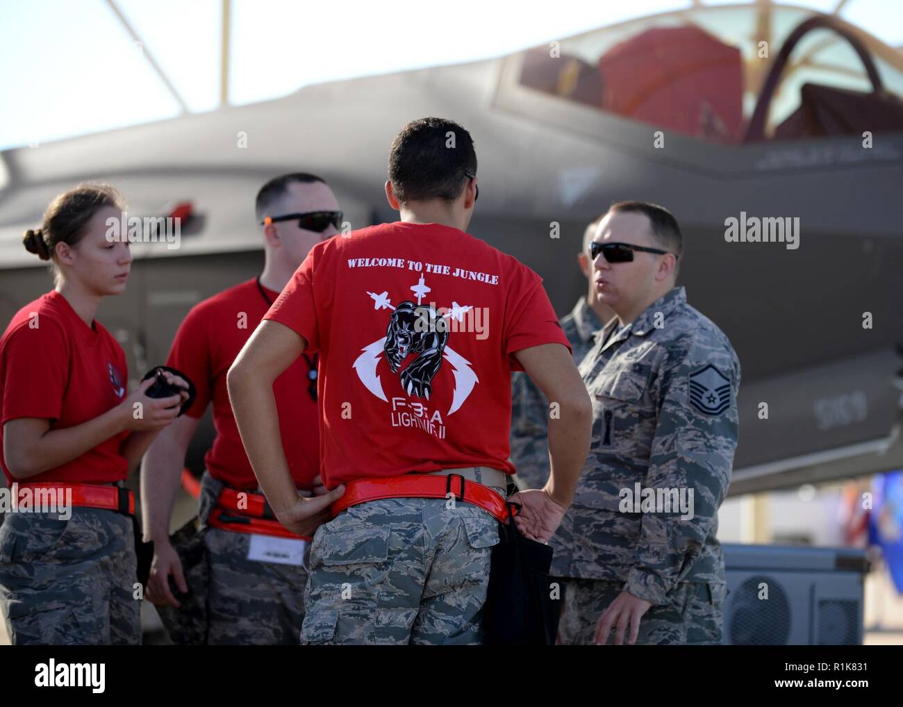 63rd Aircraft maintenance Unit load crew members meet prior to the 56th ...