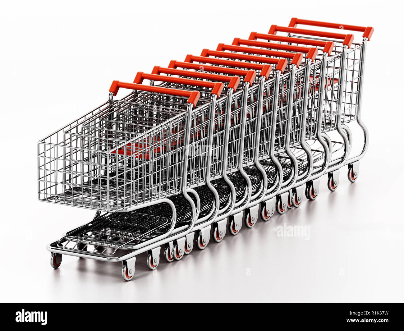 Stack of shopping carts isolated on white background. 3D illustration Stock Photo - Alamy
