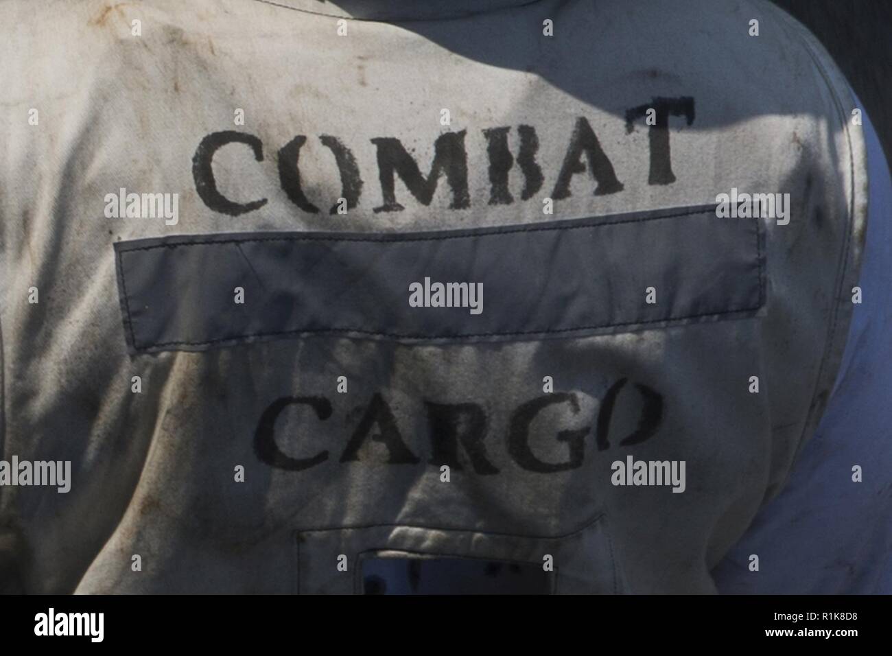 A Combat cargo Marine with the 31st Marine Expeditionary Unit off loads ...