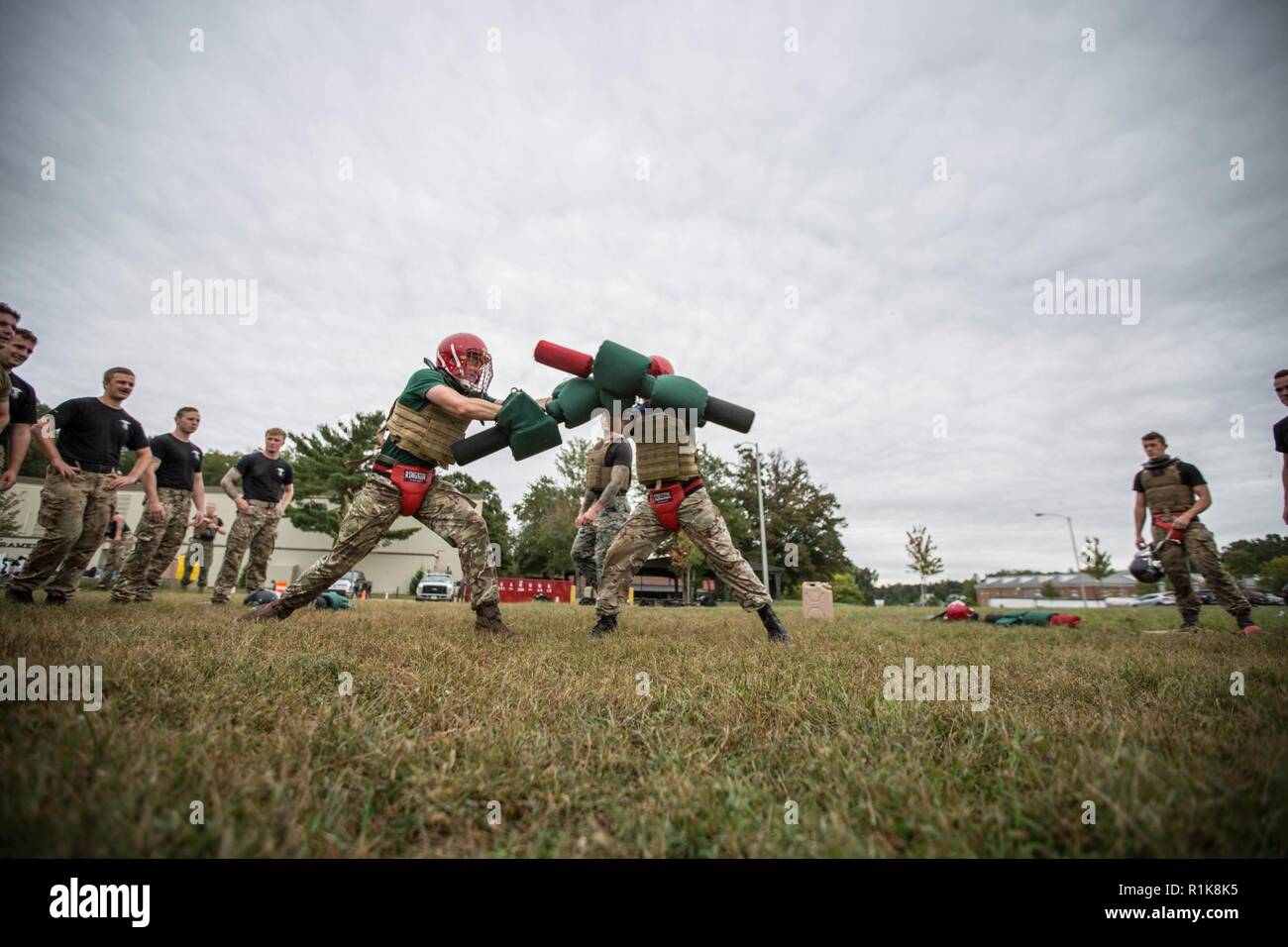 British Royal Marines with L Co, 42 Commando, participate in pugil stick bouts at the Martial ...