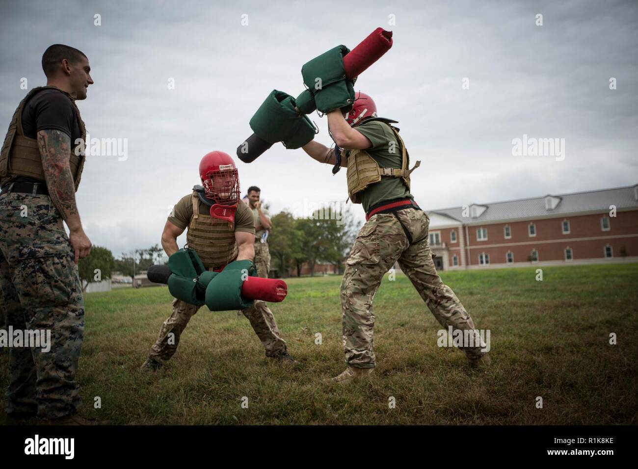 British Royal Marines with L Co, 42 Commando, participate in pugil stick bouts at the Martial ...
