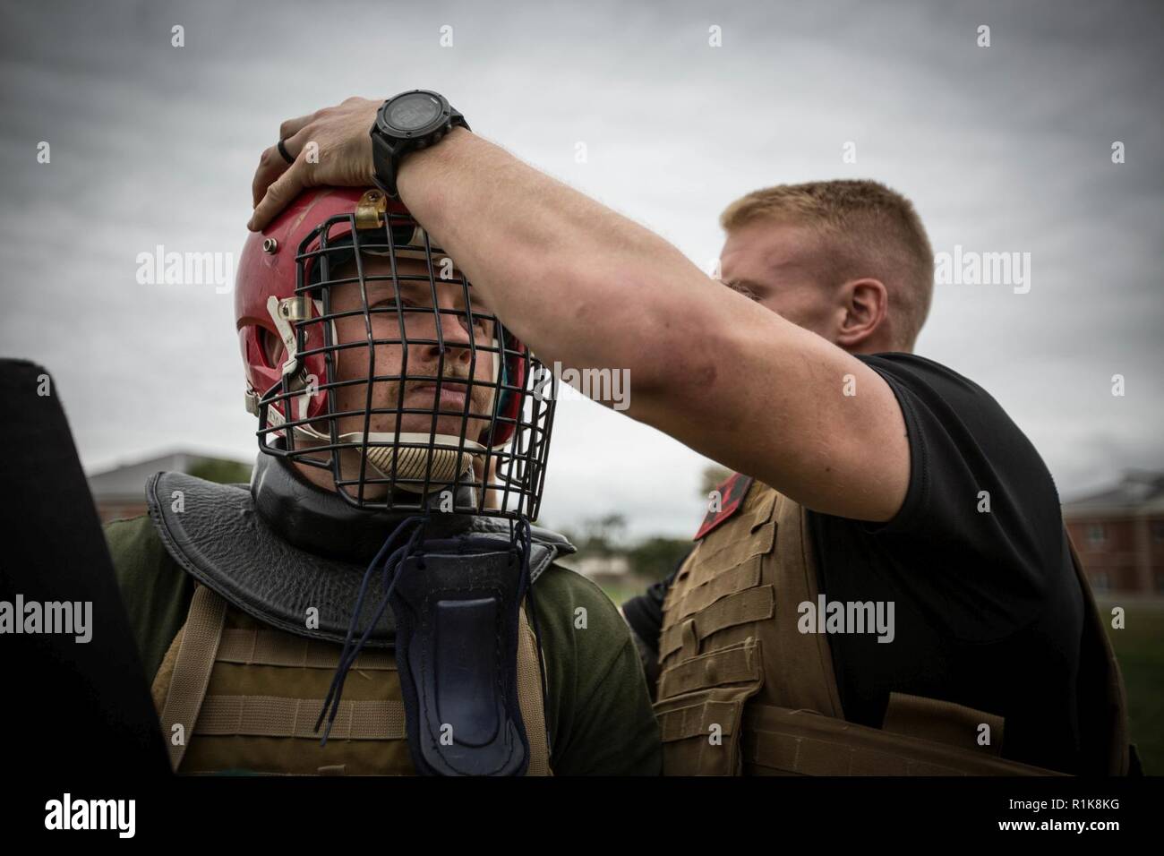 British Royal Marines with L Co, 42 Commando, participate in pugil stick bouts at the Martial ...