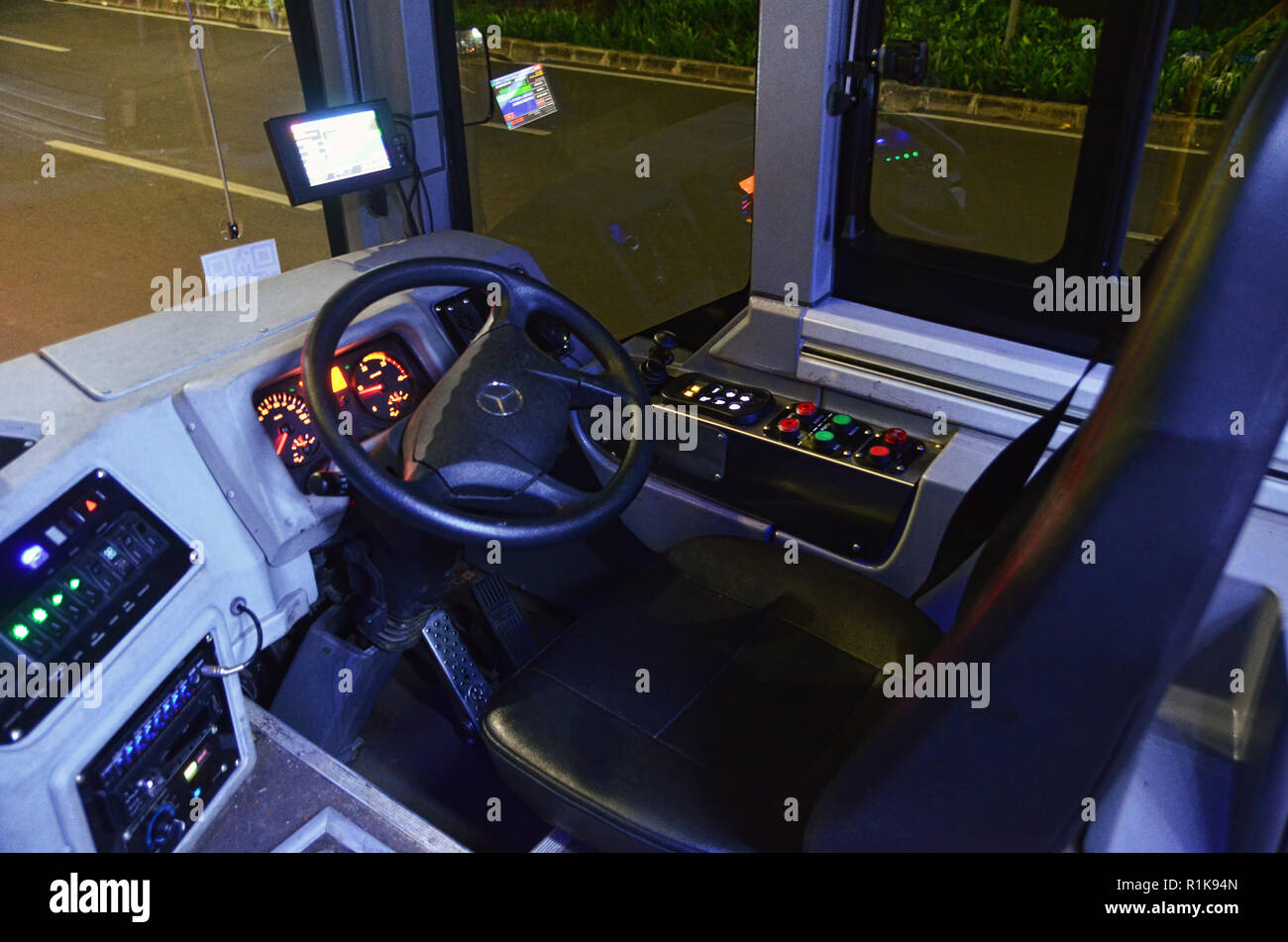Driver's seat of Royal Trans bus Stock Photo - Alamy