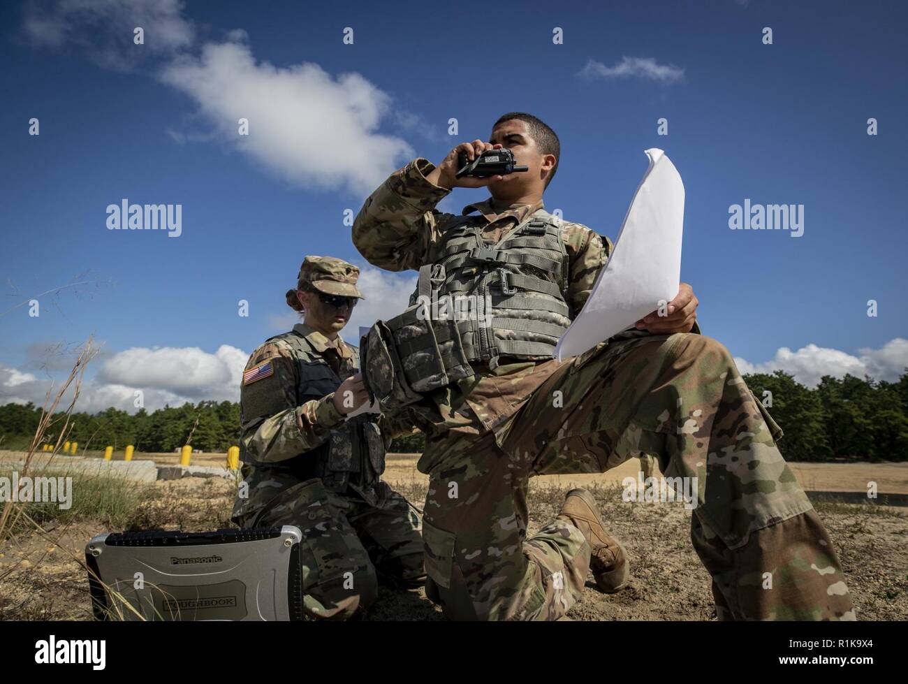 U.S. Army Sgt. Kareem Small, right, and Spc. Ashley Johnson prepare ...