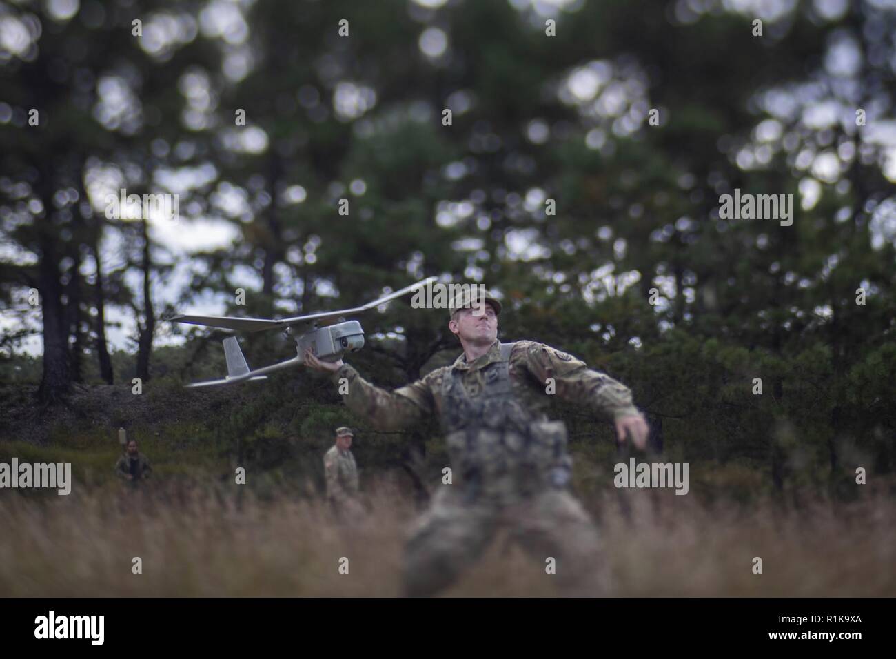 A U.S. Army Soldier prepares a RQ-11 Raven B for flight during the ...