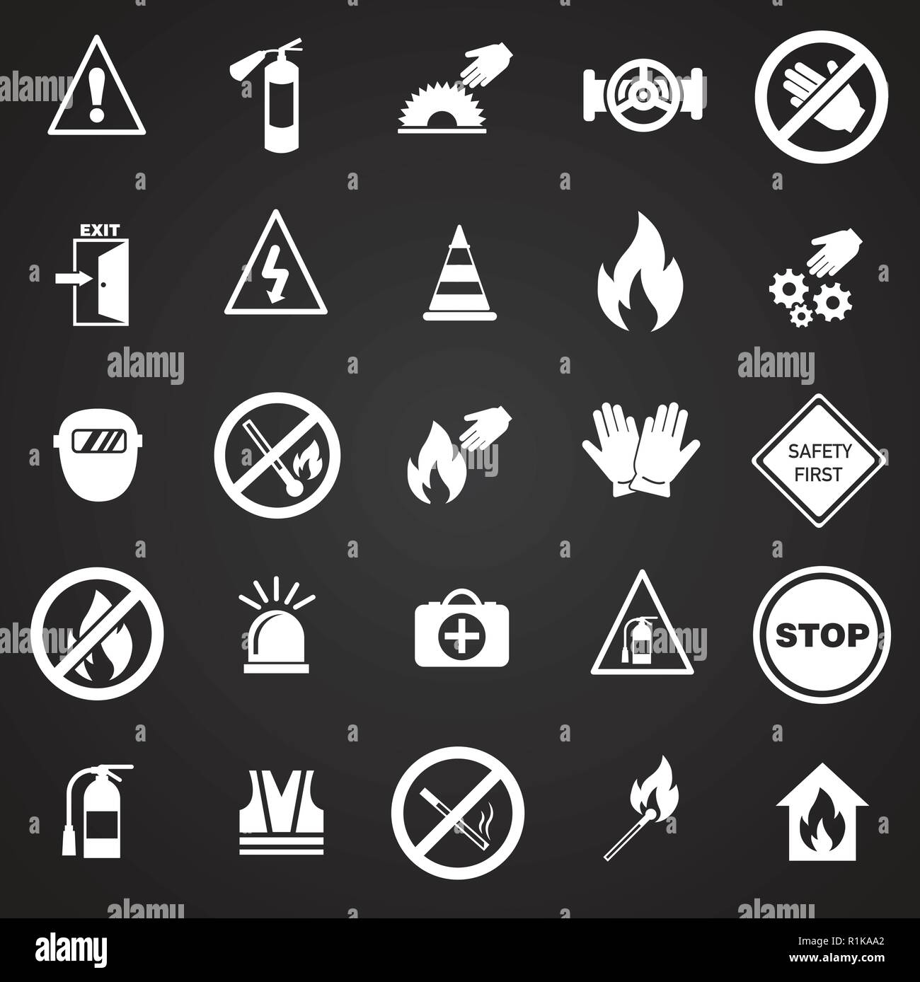 Safety and prohibition signs set on black background Stock Vector Image ...