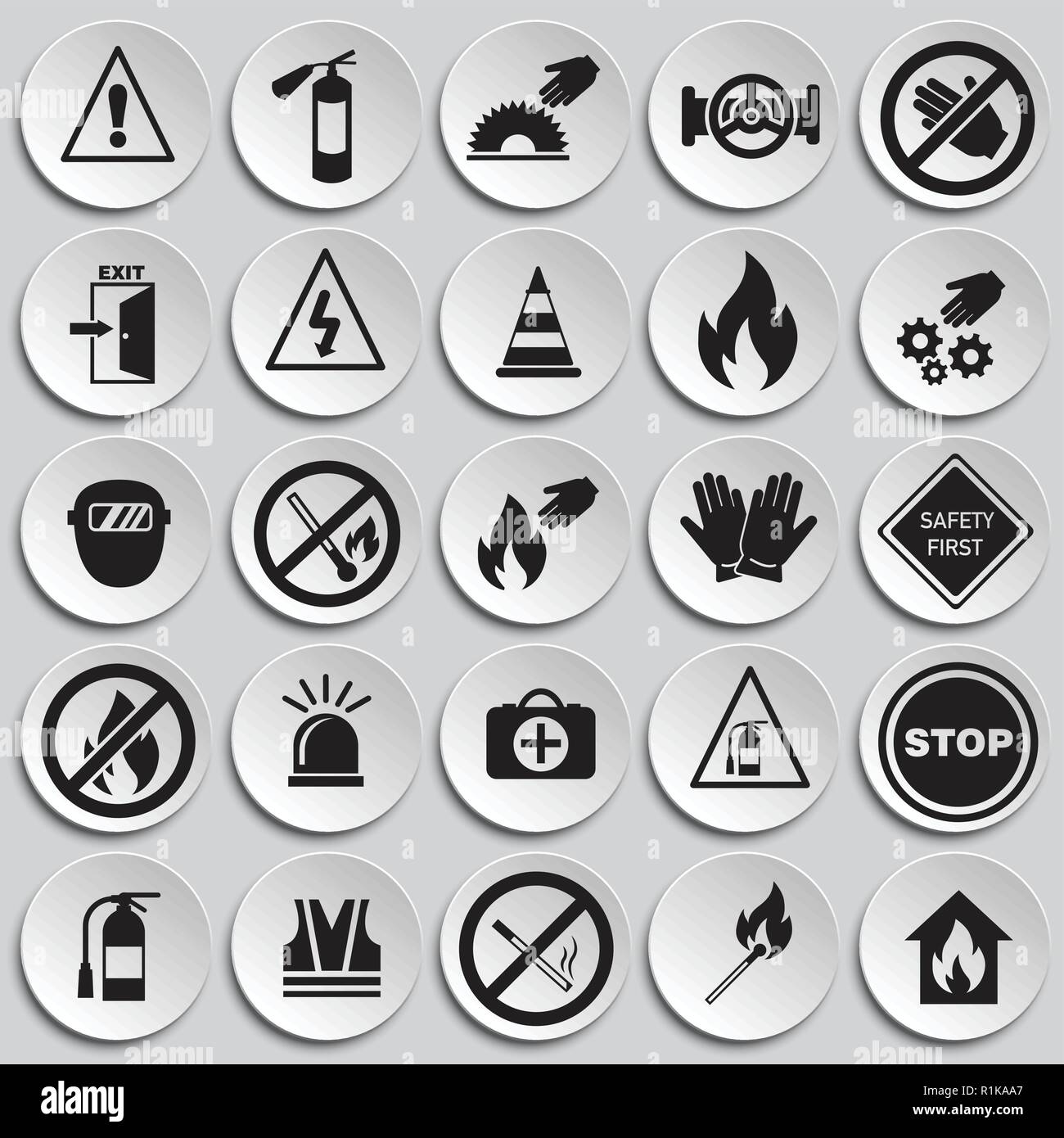 Safety and prohibition signs set on plates background Stock Vector ...