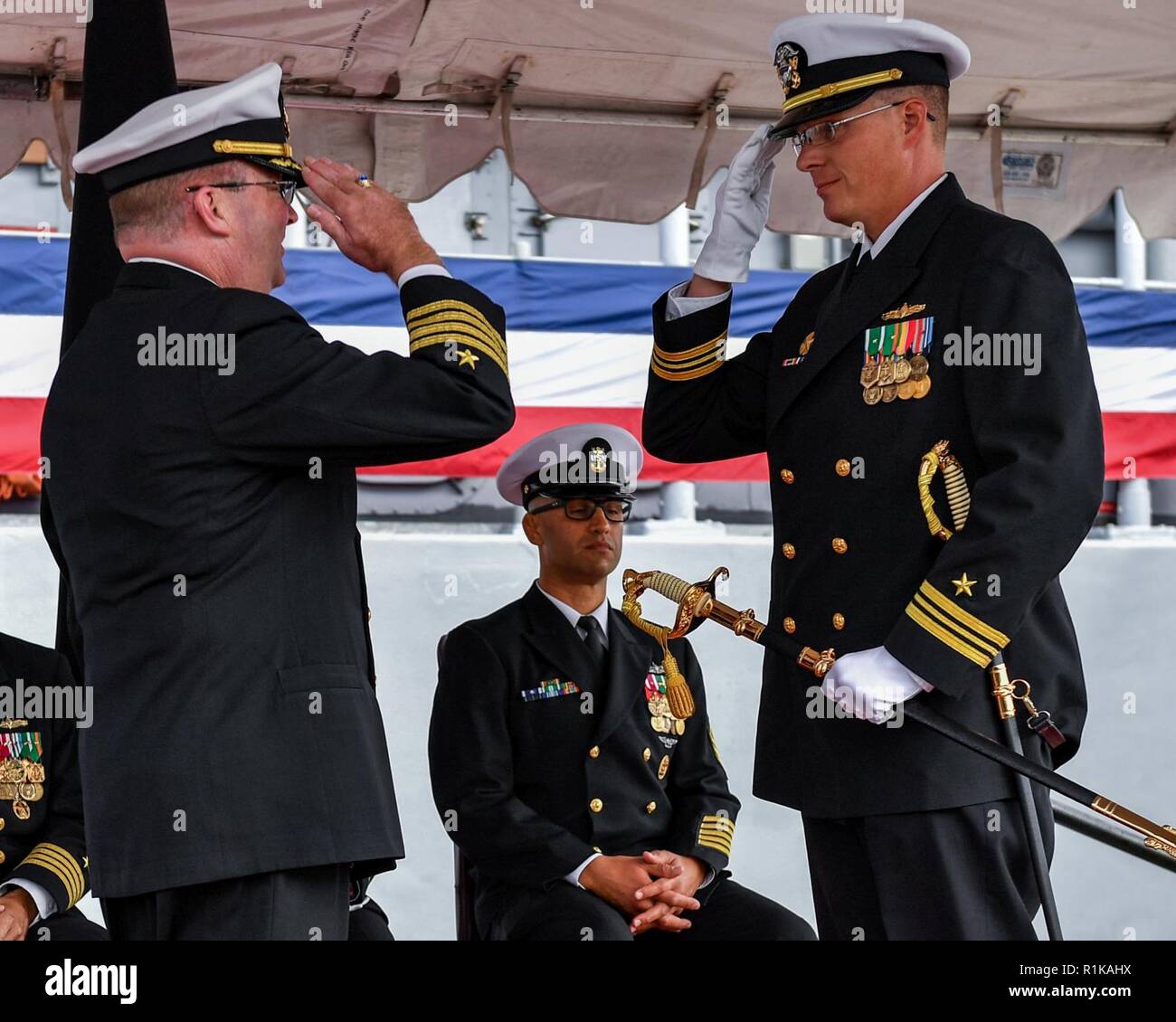 SAN DIEGO (October 12, 2018) Capt. Jeffrey R. Cronin, (left), outgoing ...