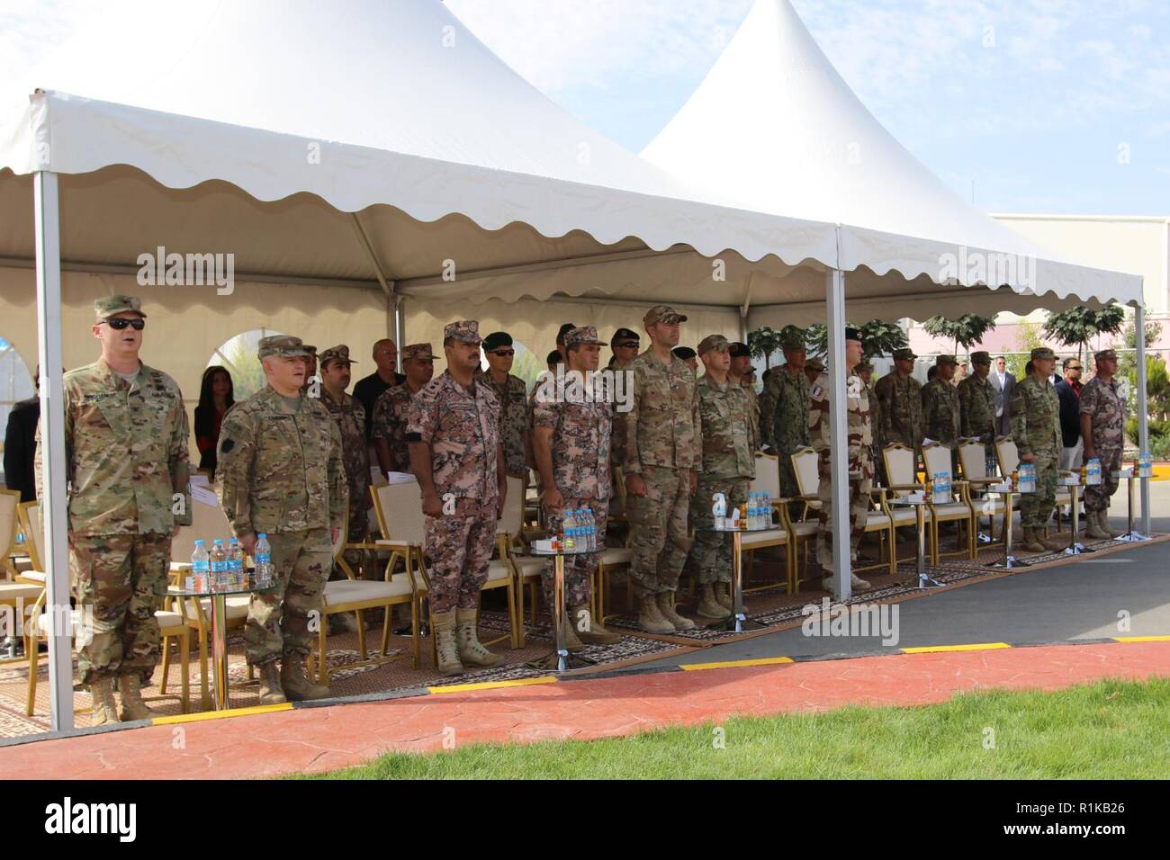 AMMAN, Jordan – U.S. and Jordan Armed Forces soldiers stand at ...