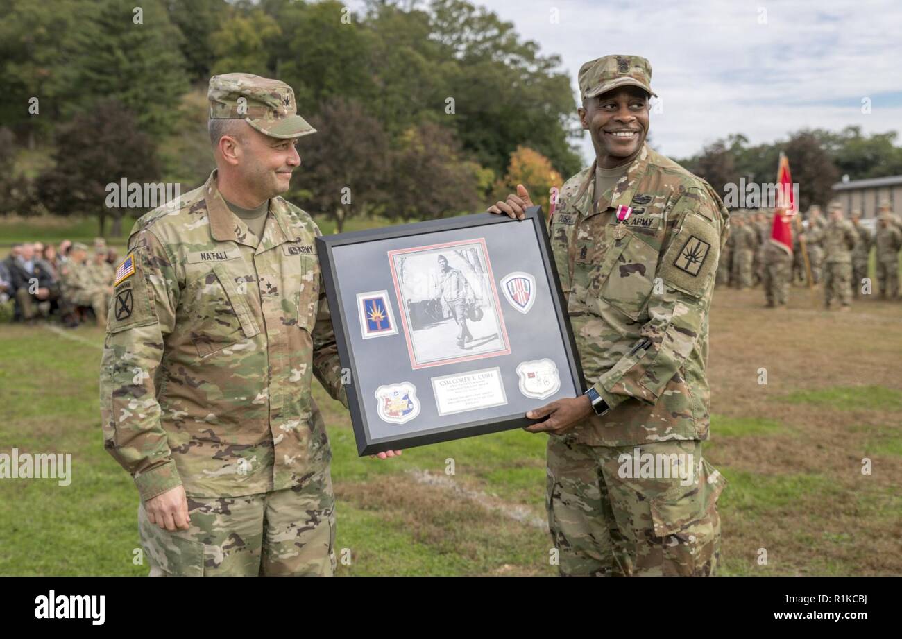 U.S. Army Command Sgt. Maj. Corey K. Cush, outgoing command sergeant major of the 53rd Troop ...