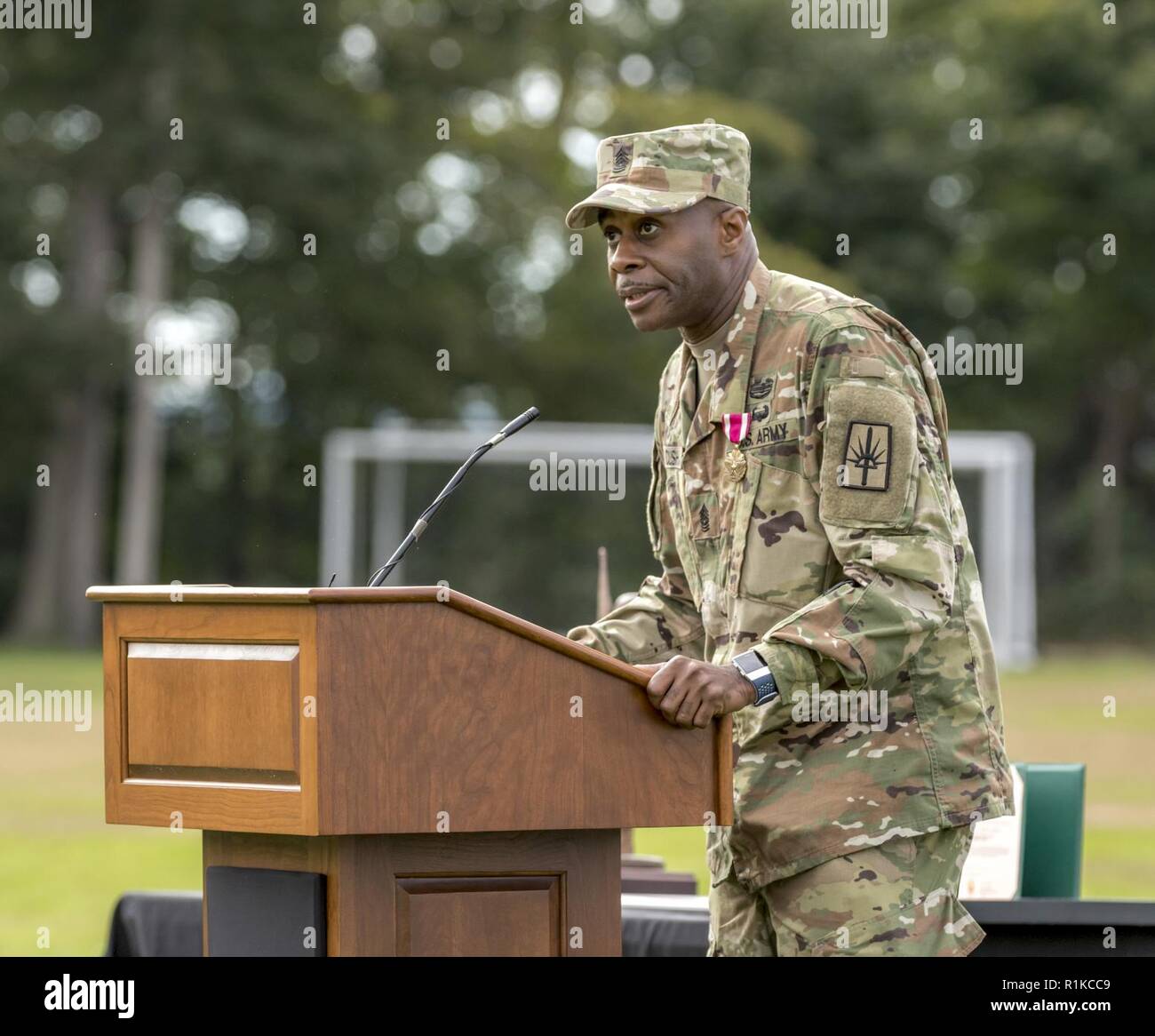 U.S. Army Command Sgt. Maj. Corey K. Cush, outgoing command sergeant major of the 53rd Troop ...
