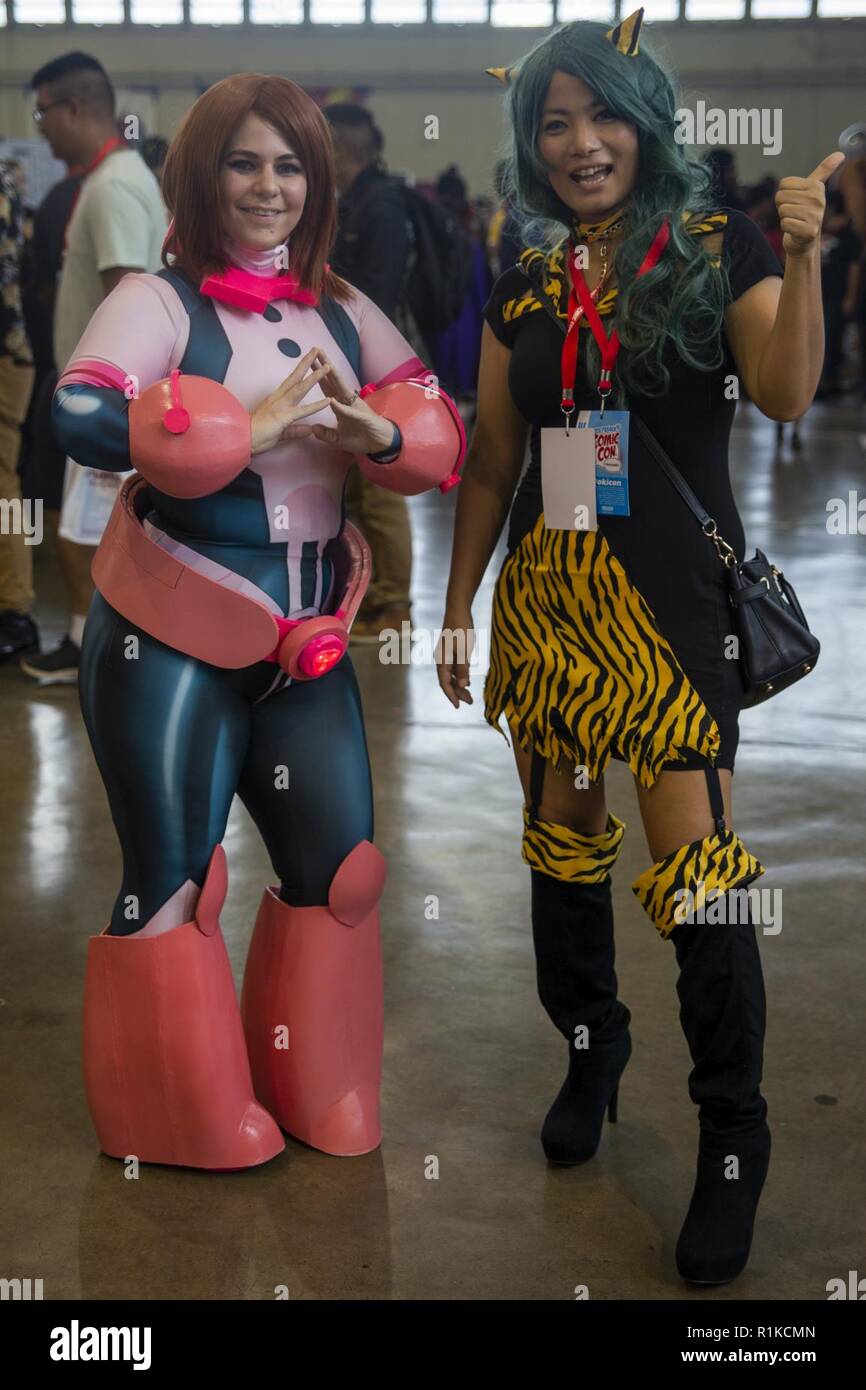 Cosplayers pose for a photo during the Okinawa Comic Con on Camp Foster ...