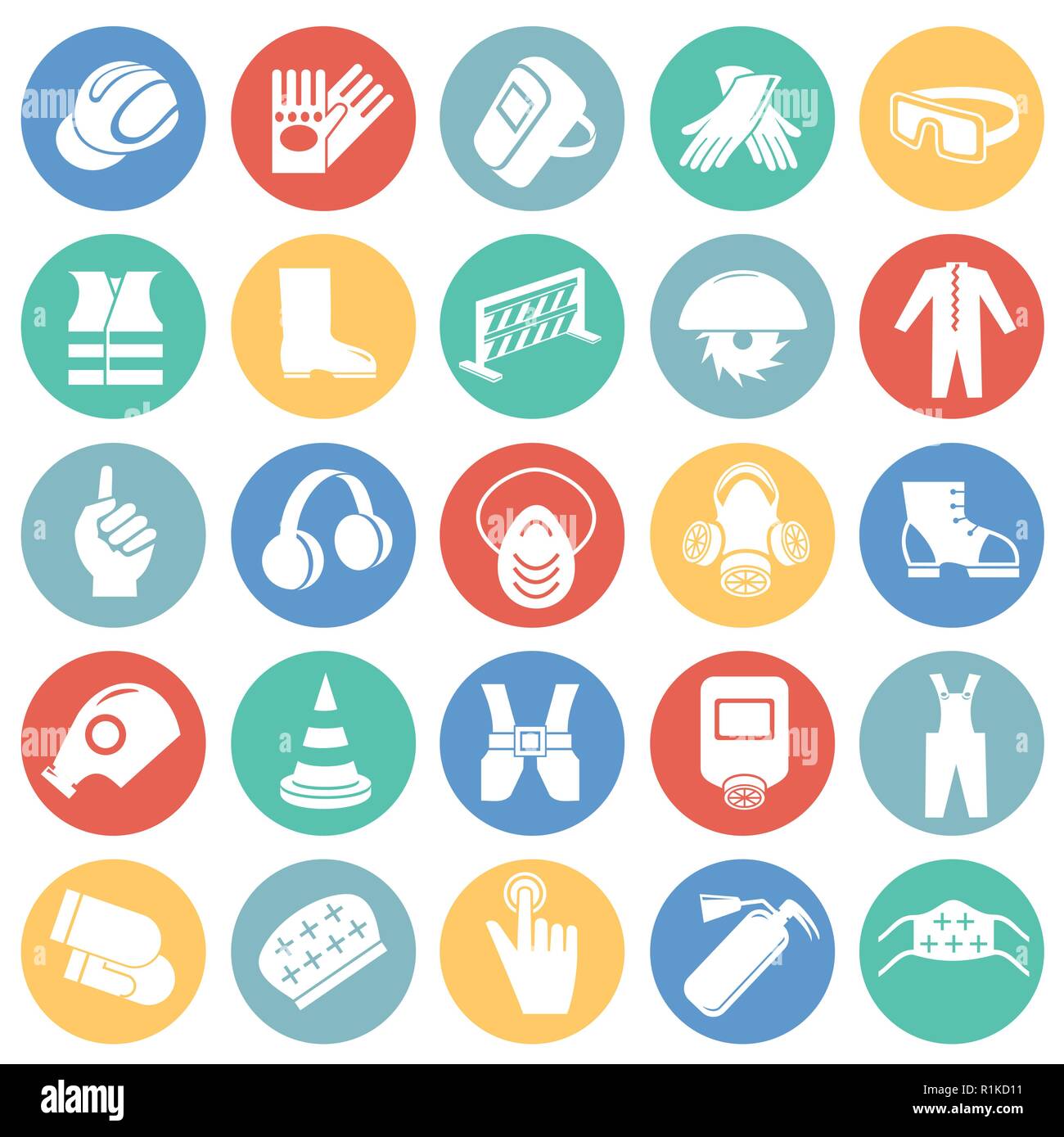 Industrial safety signs set on color circles background Stock Vector ...