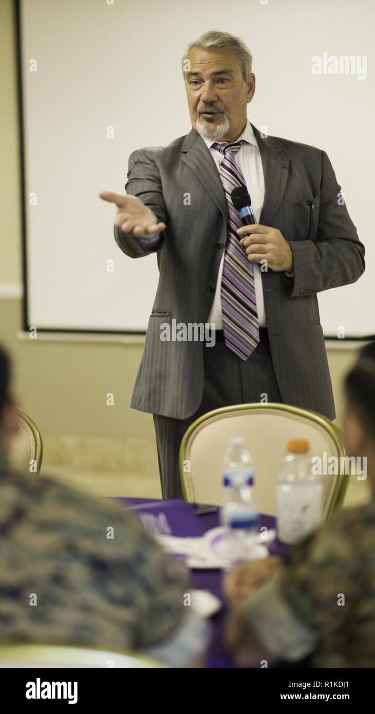 Victor Rivers, advocate against demostic violence, speaks to Marines ...