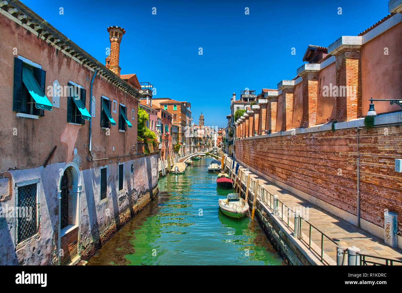 Scenic canaScenic canal with Carabinieri boats, Venice, Italy, HDRl ...