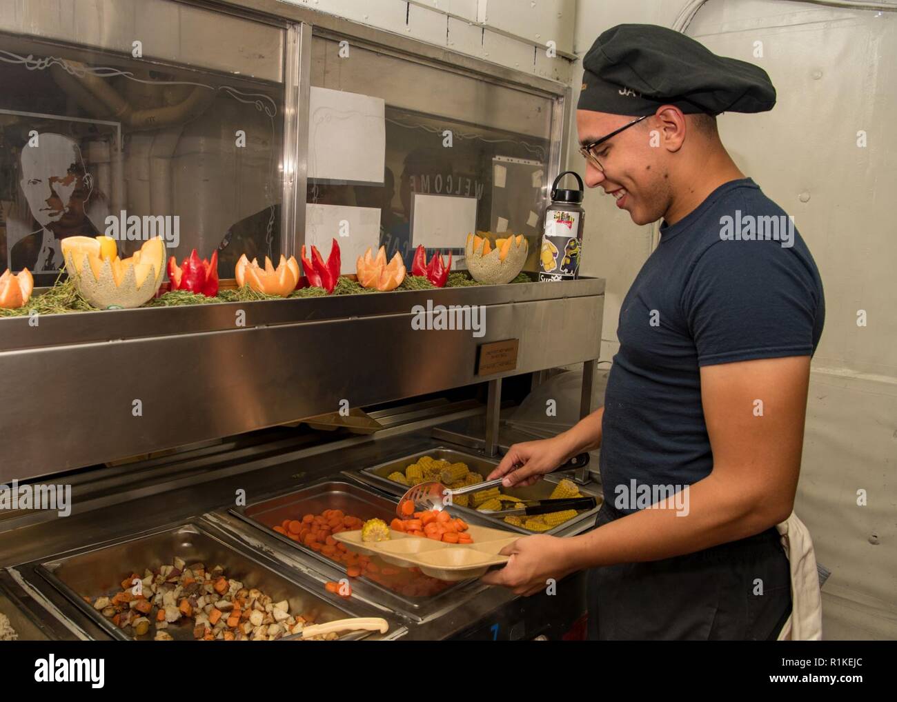 PACIFIC OCEAN (Oct. 13, 2018) Culinary Specialist Seaman James Russ ...