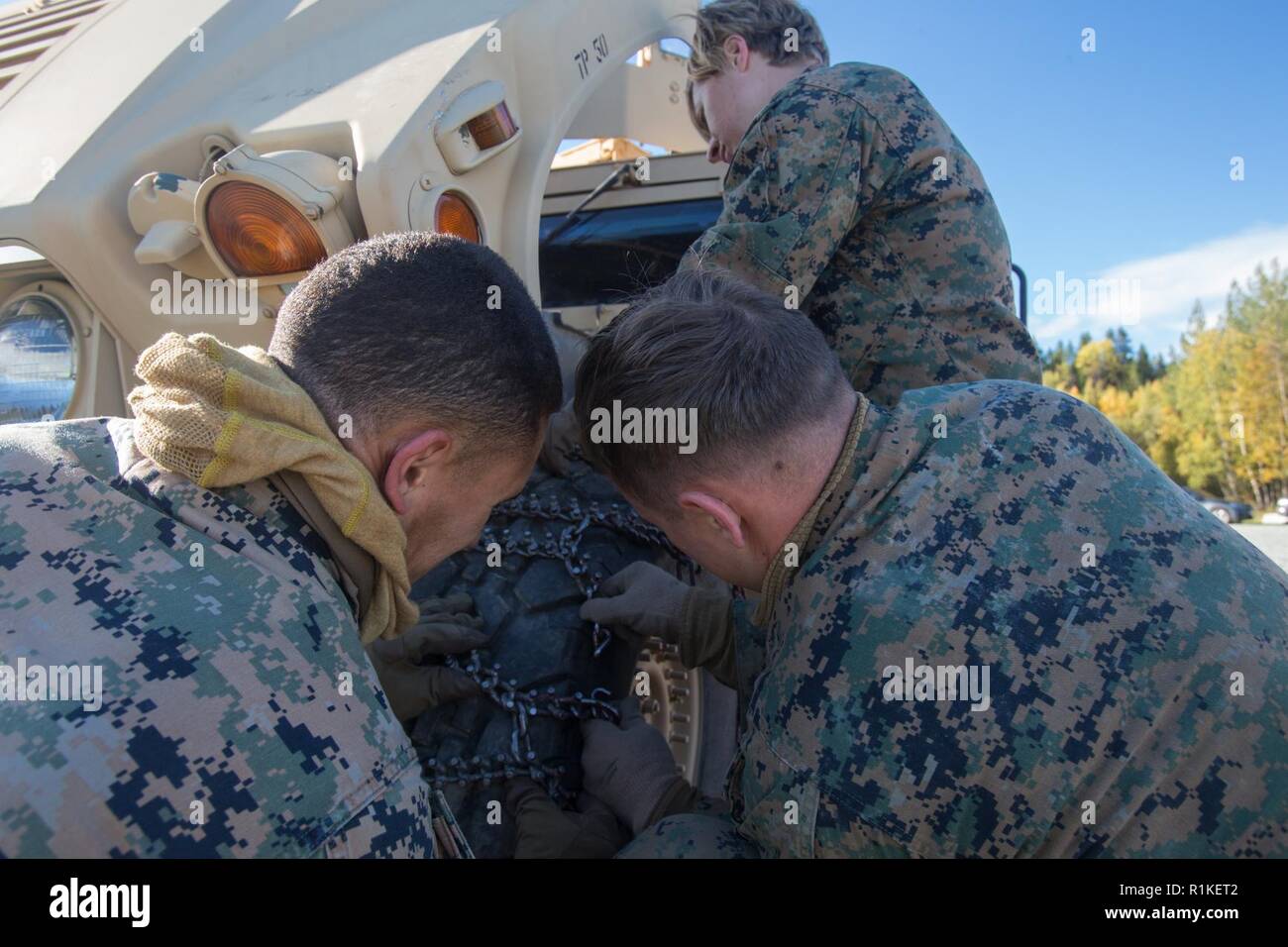 U.S. Marine Corps Cpls. Anthony Dally, left, Kevin Jones, right, and ...