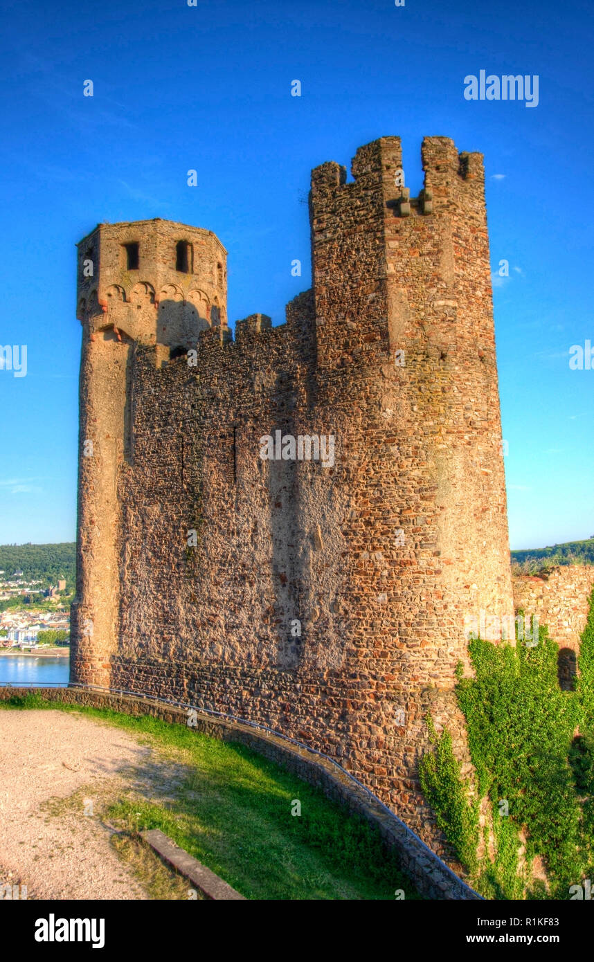 Ehrenfels Castle, Burg Ehrenfels on Rhine river near Ruedesheim and ...