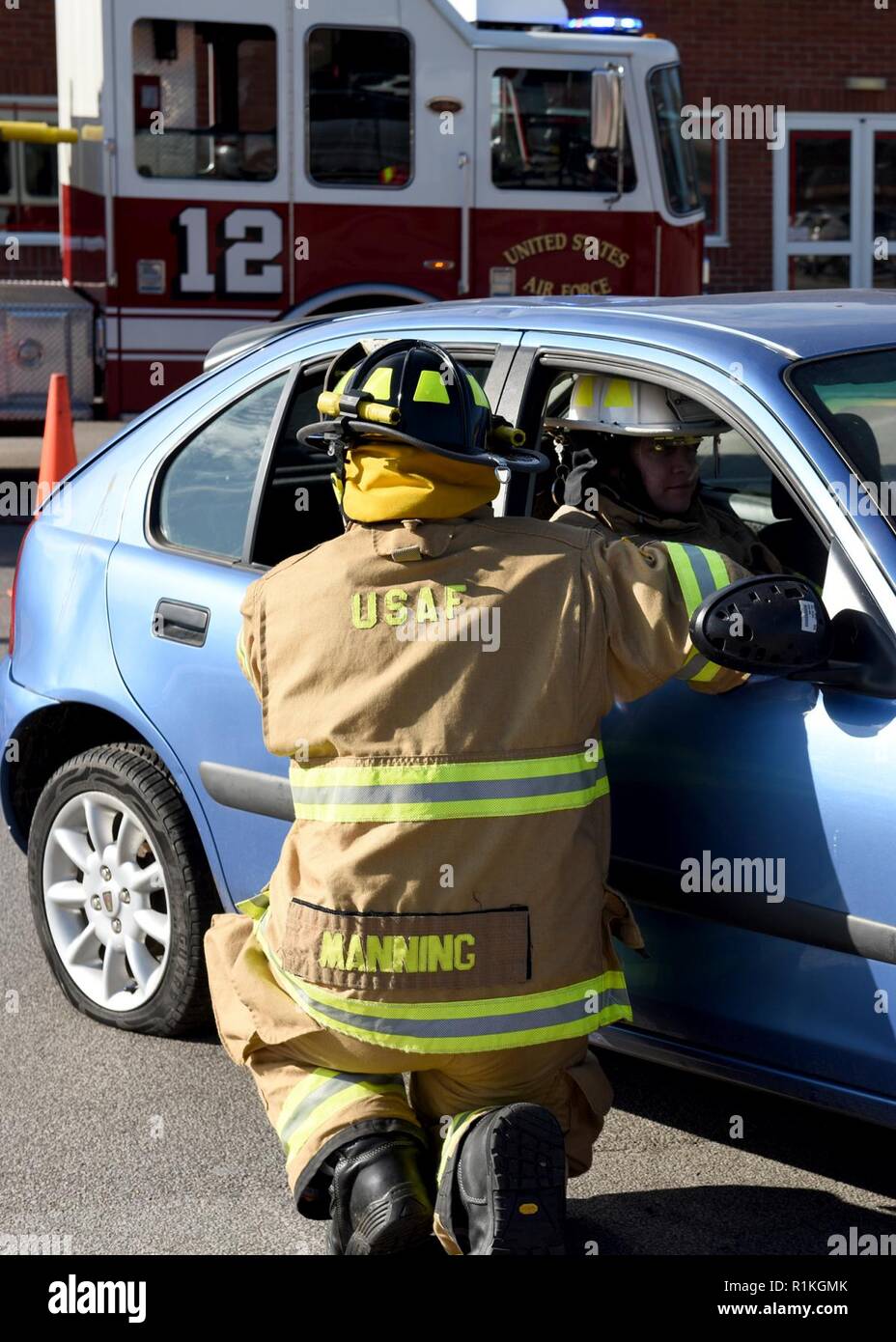 U.S. Air Force firefighters from the 100th Civil Engineer Squadron Fire ...