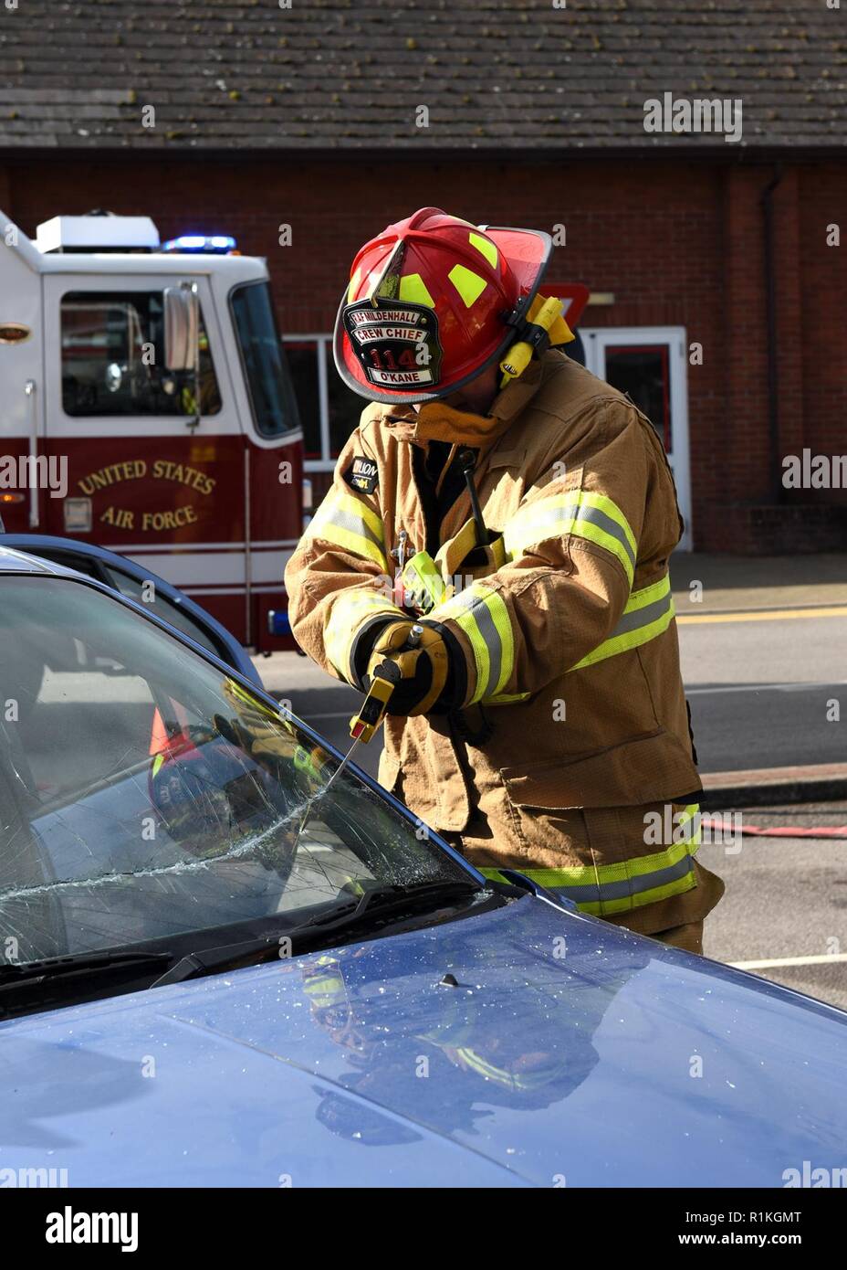 U.S. Air Force firefighters from the 100th Civil Engineer Squadron Fire ...