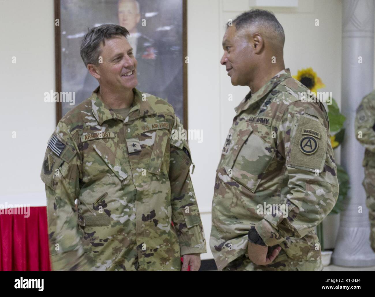 U.S. Army Lt. Gen. Michael X. Garrett, U.S. Army Central commander, right, speaks with U.S. Air ...