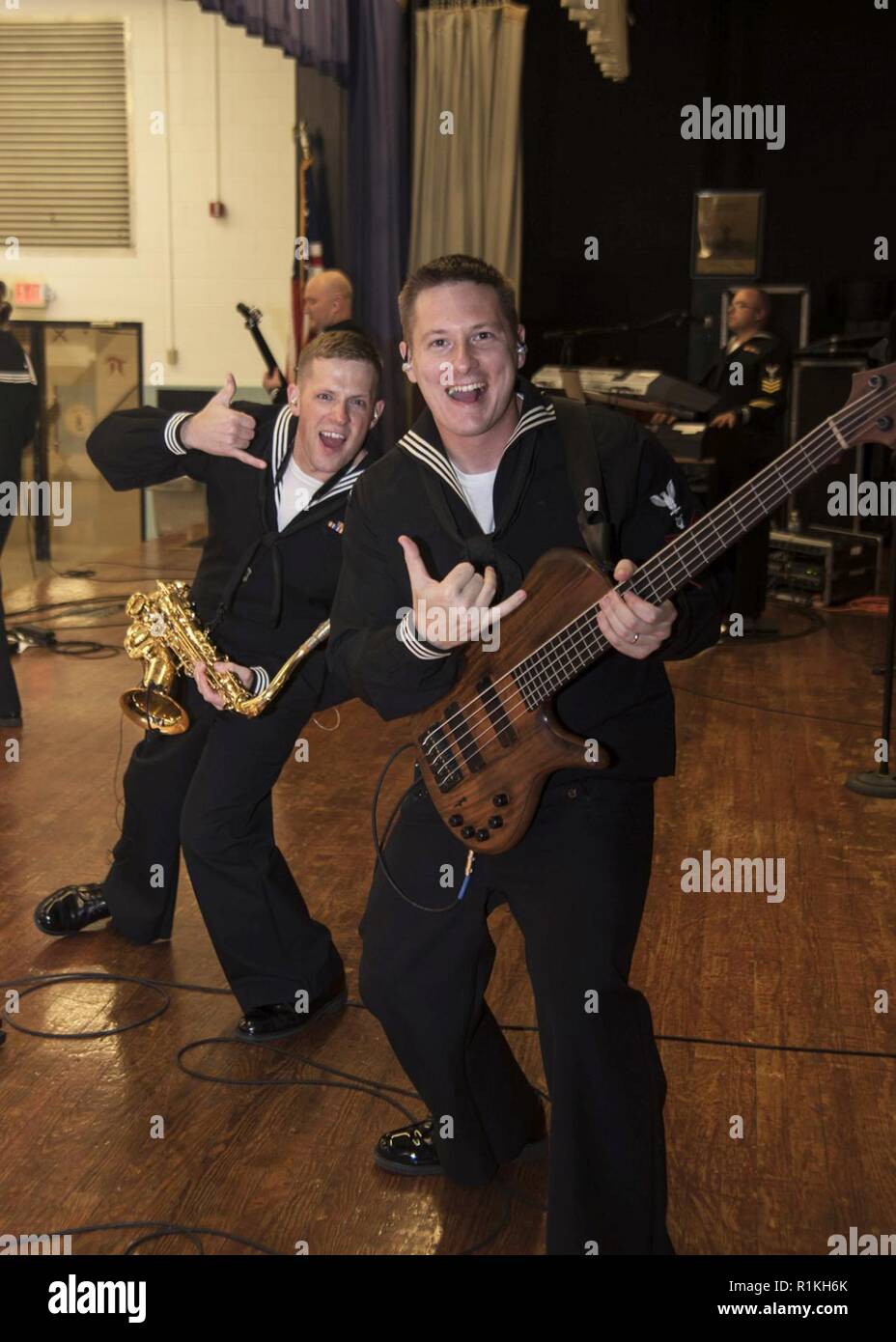 -- PORTSMOUTH, Va. (Oct. 16, 2018) Musician 3rd Class Kent Grover, left ...