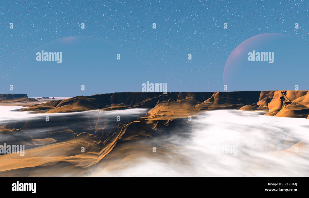 Fantasy alien planet. Above the clouds. 3D illustration Stock Photo - Alamy