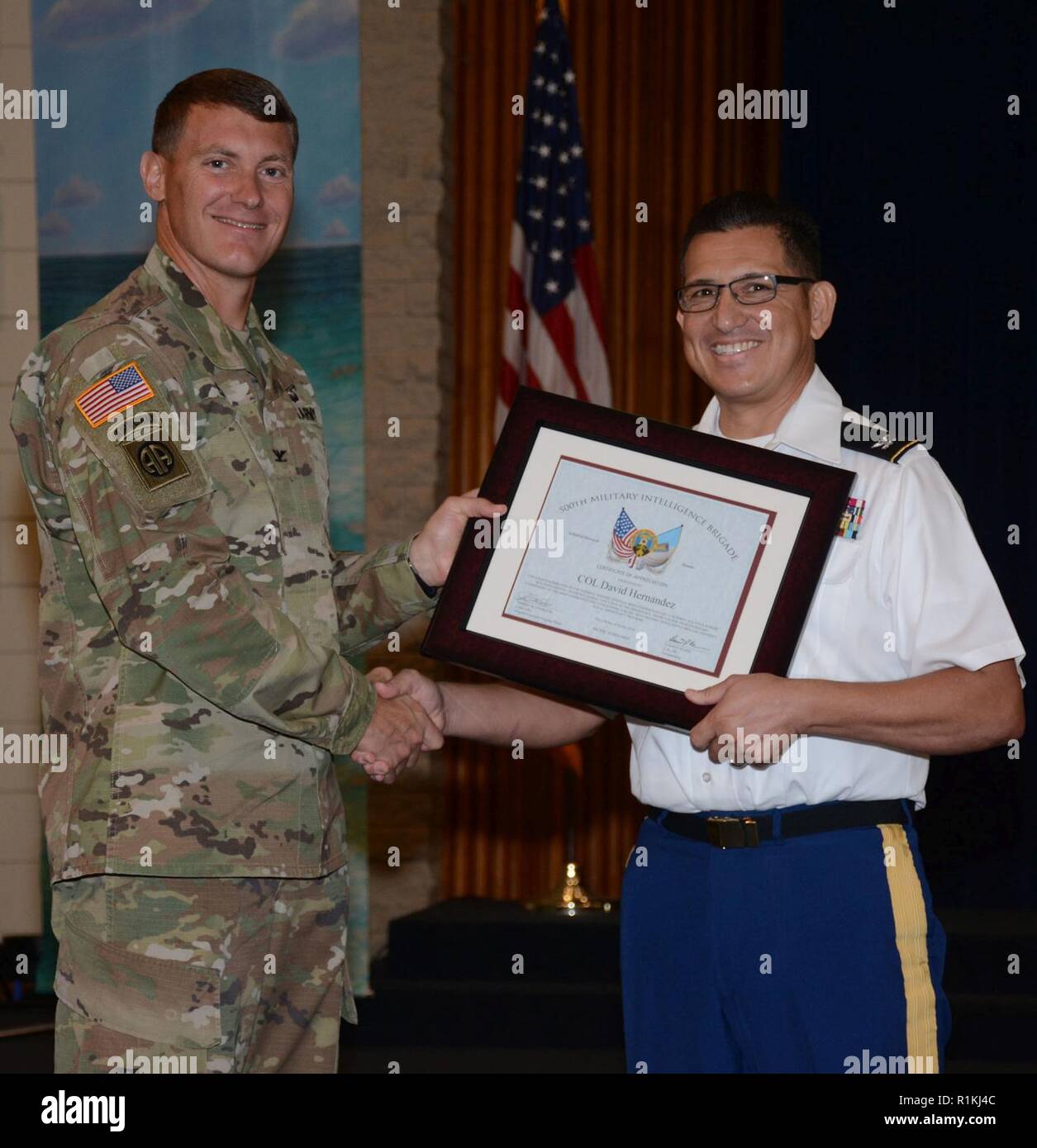 (L-R) Col. David P. Elsen, commander, 500th Military Intelligence ...