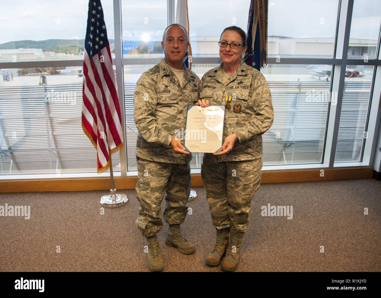Lieutenant Colonel Mary Harrington receives an Air Force Commendation ...