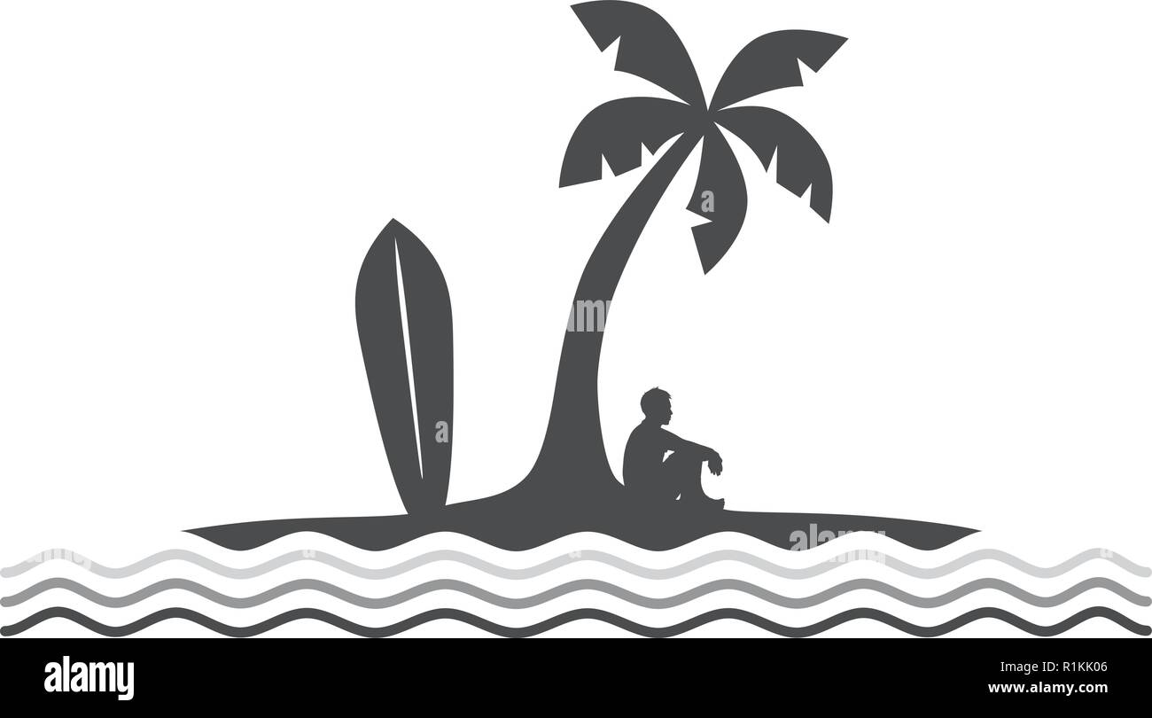 tropical island beach vacation sign symbol vector art Stock Vector ...