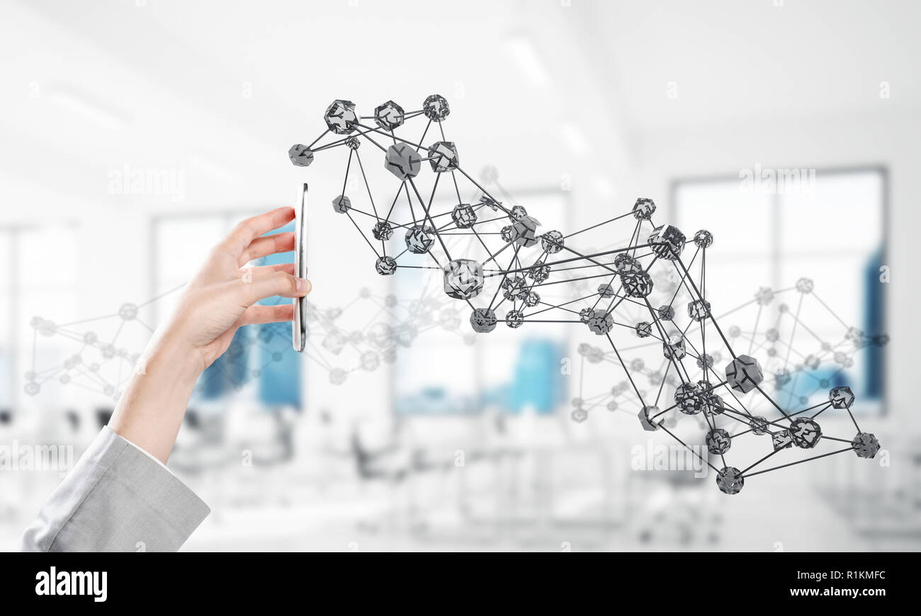 Network and future technology as connection lines in office. Mix Stock ...