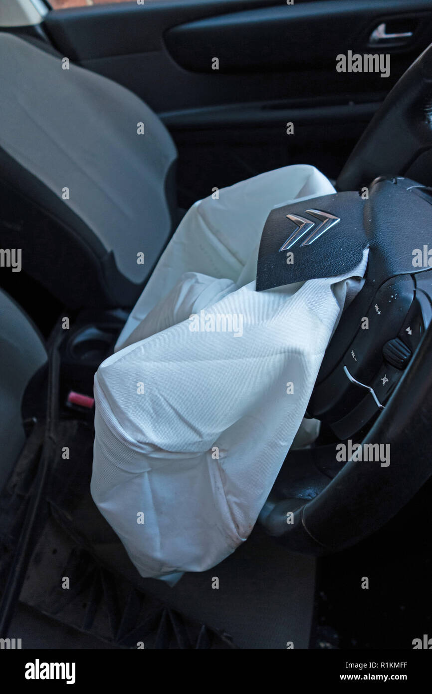 airbags deployed and exploded in written off crash damaged citroen c4 ...