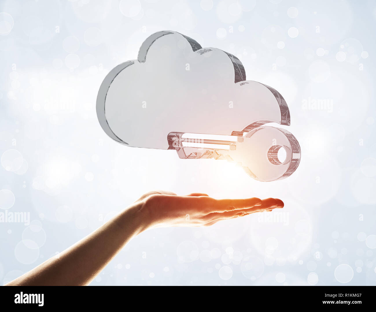 Cloud computing concept with glass symbol shown in hand Stock Photo - Alamy