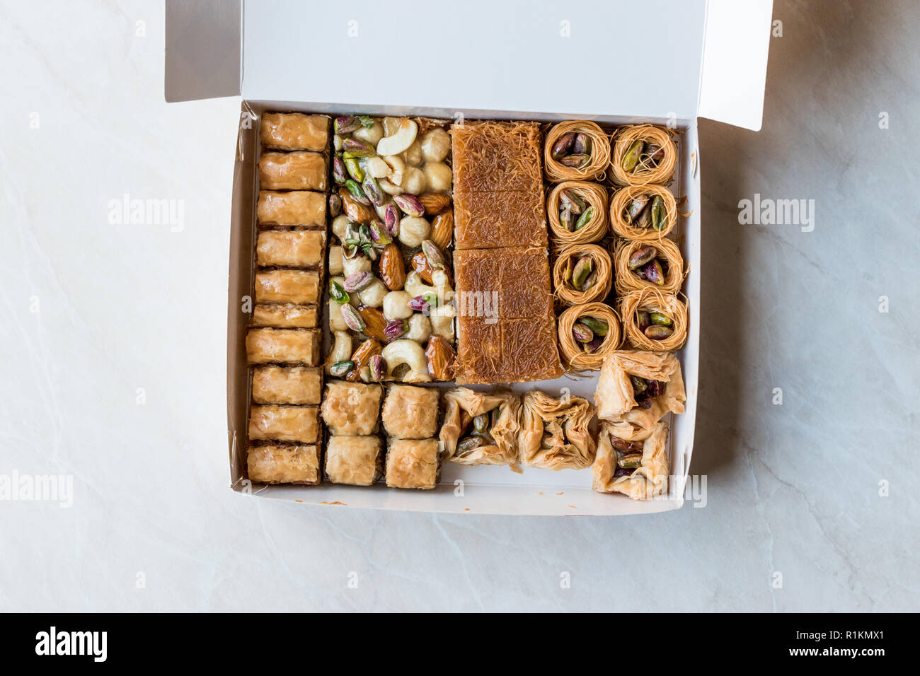 Variety of Turkish Baklava in Box / Package. Assortment of Traditional ...