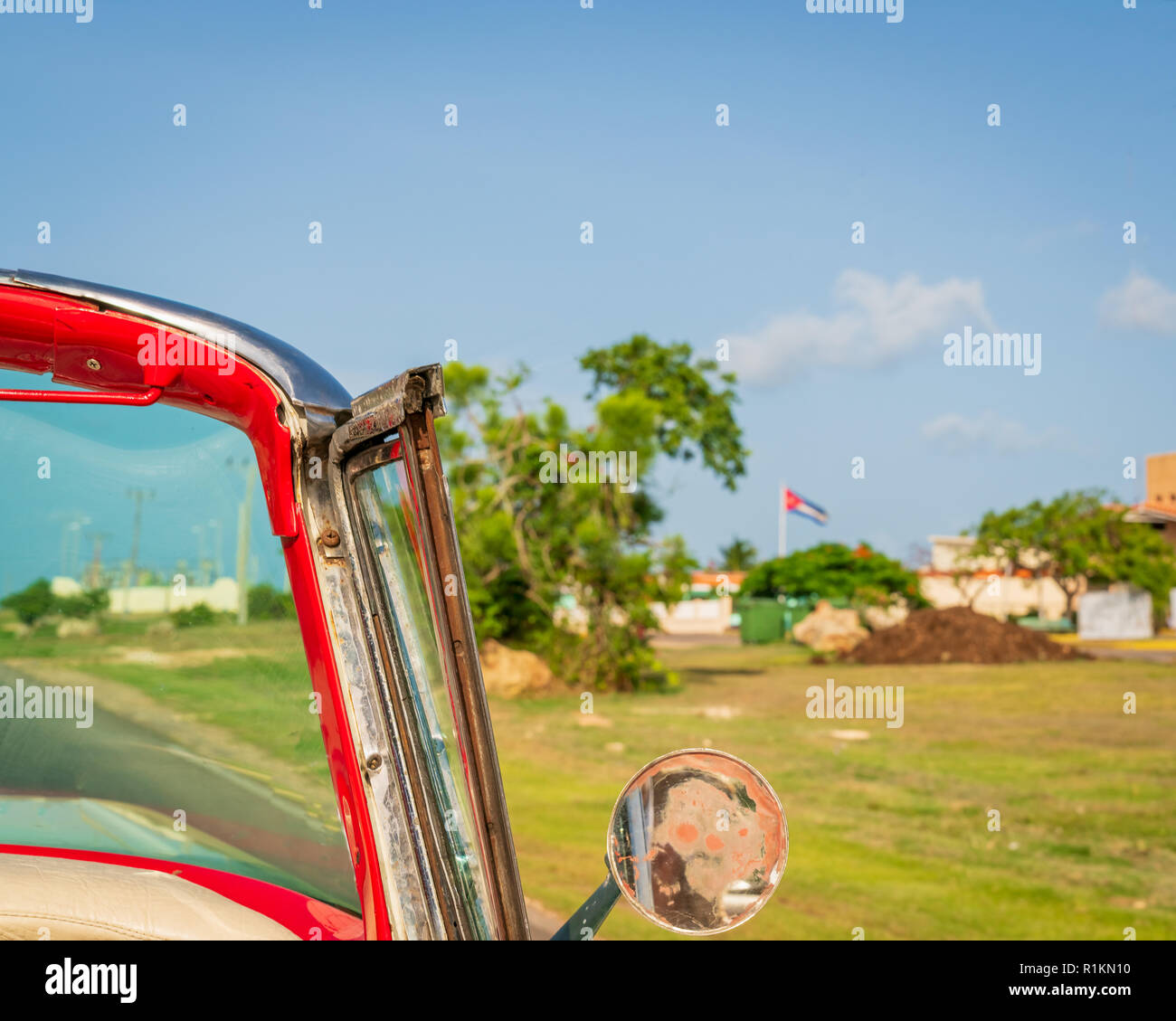 Cuba Varadero, view inside an old vintage classic american car on the ...