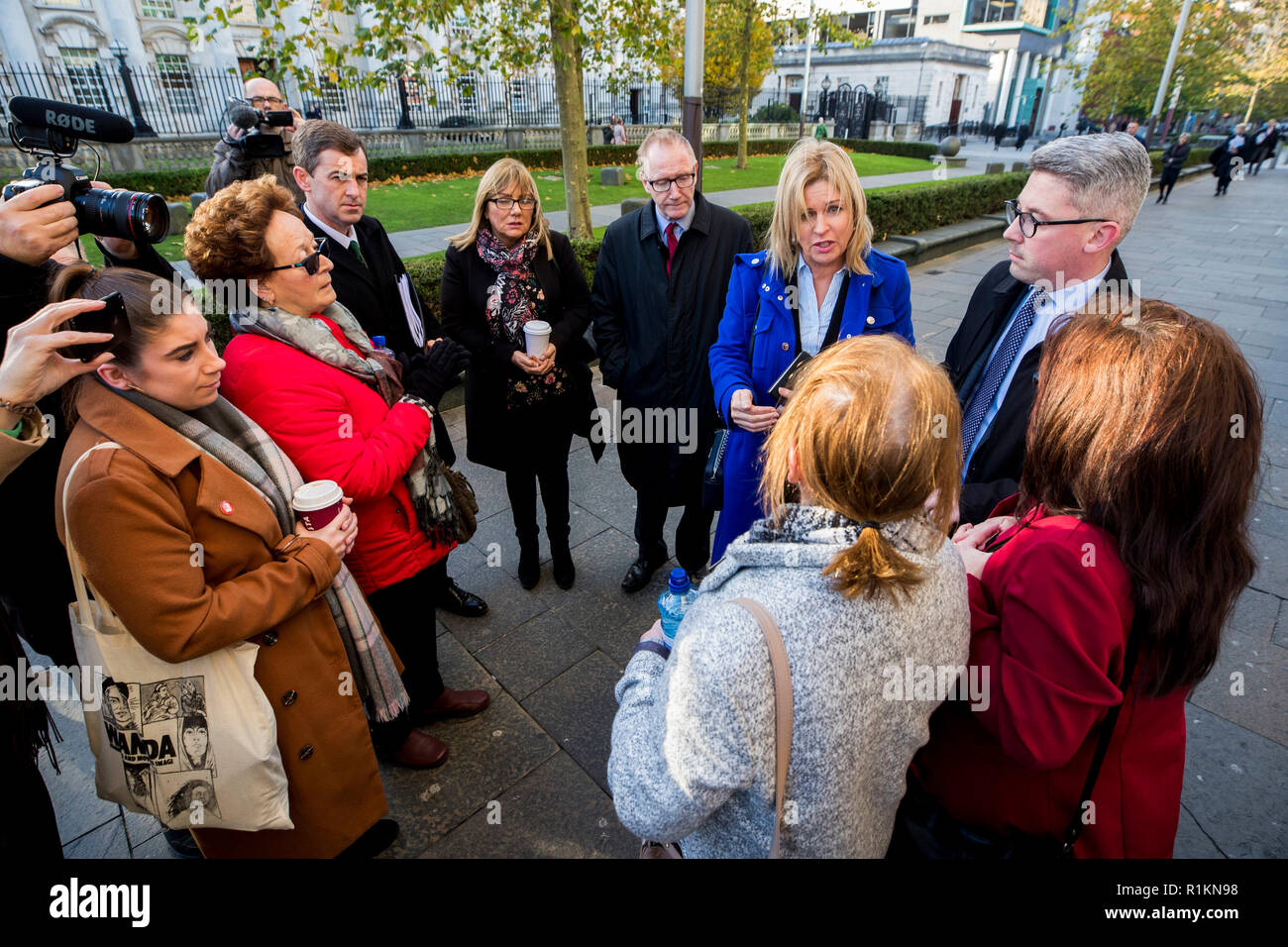 Sinn Fein politician Rose Conway-Walsh (centre) speaking with families ...