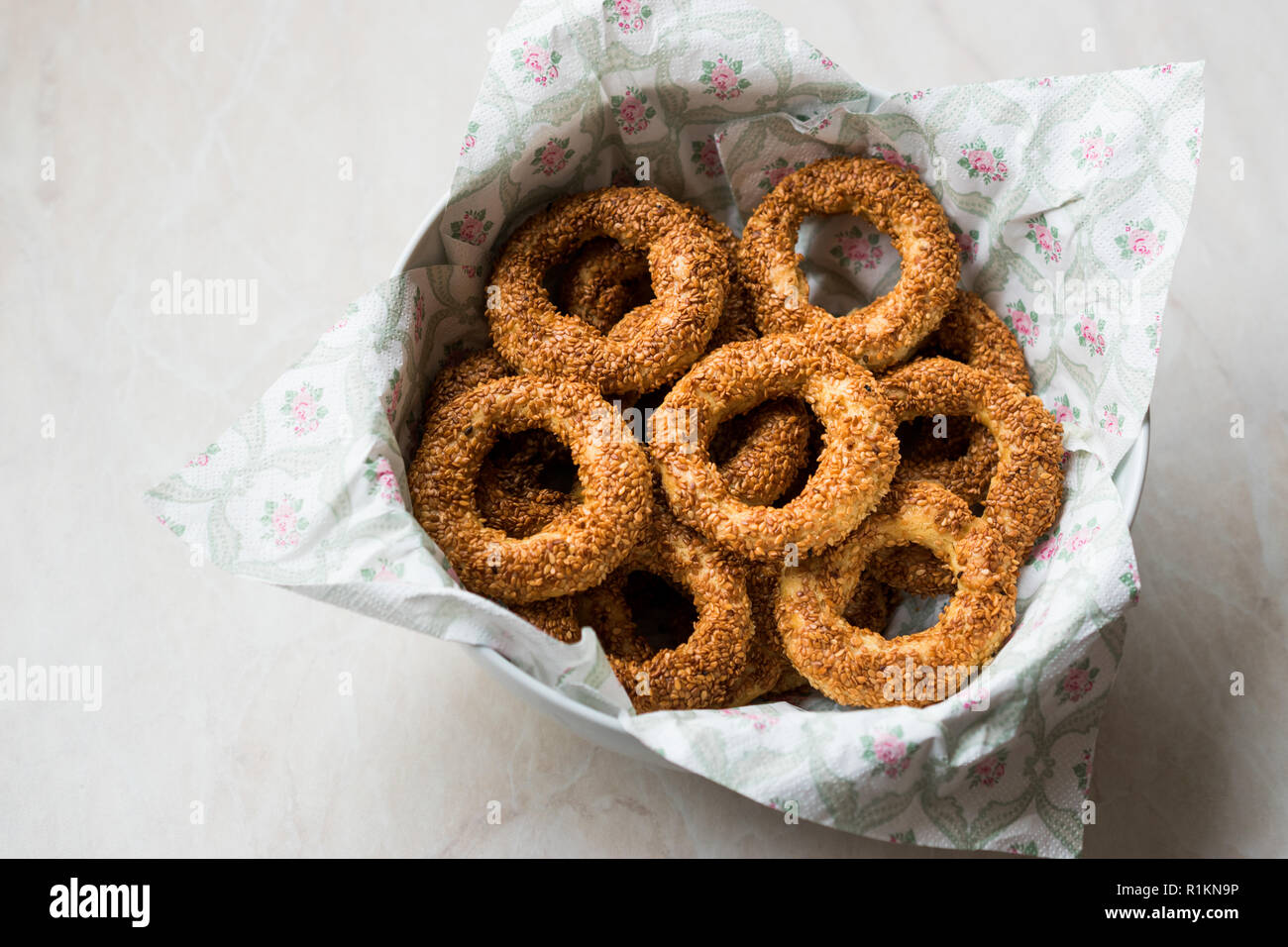Turkish Bagel Kandil Simidi / Simit with Sesame Seeds. Traditional Food ...