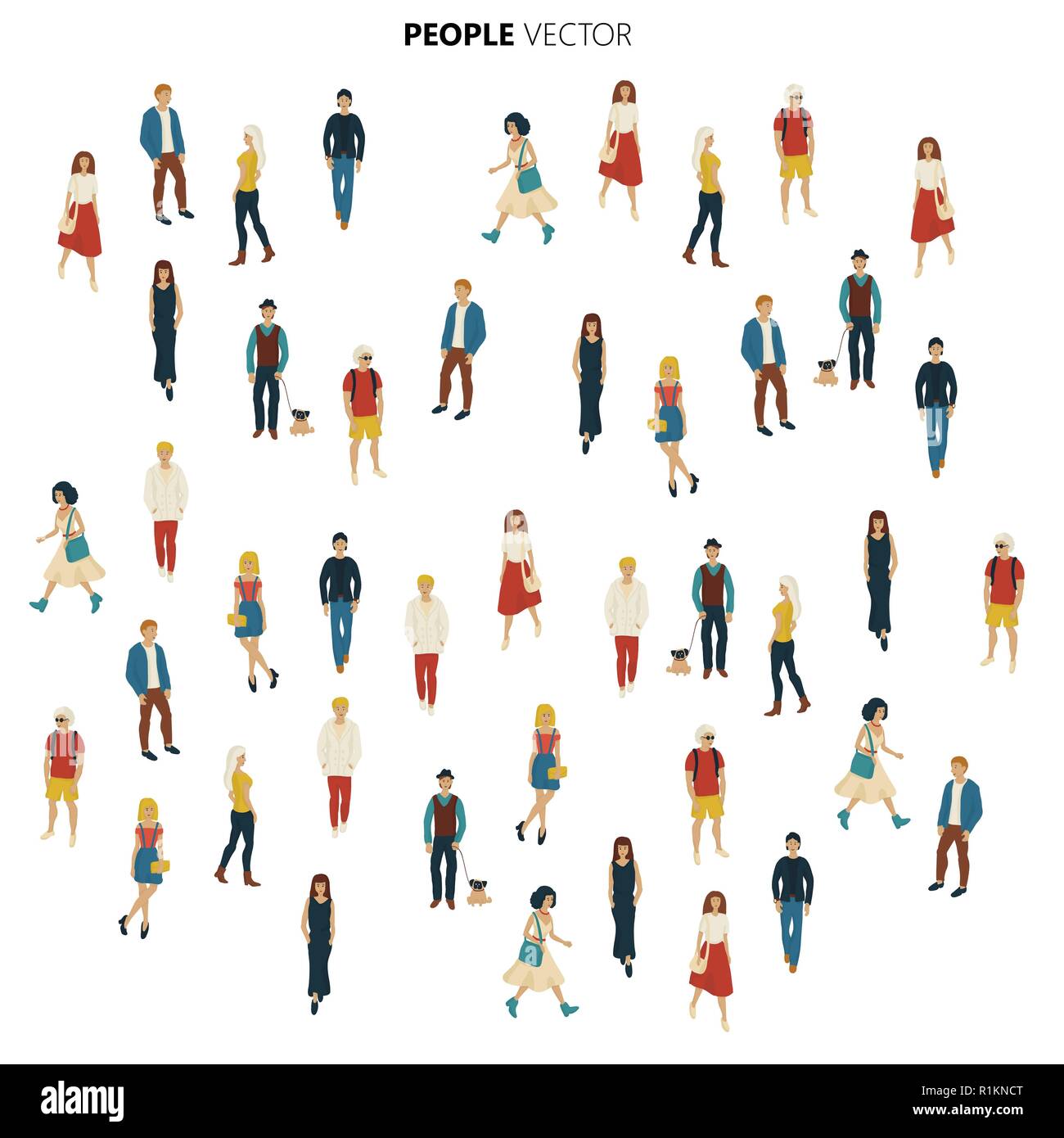 People crowd. Cartoon style illustration of young men and woman Stock ...