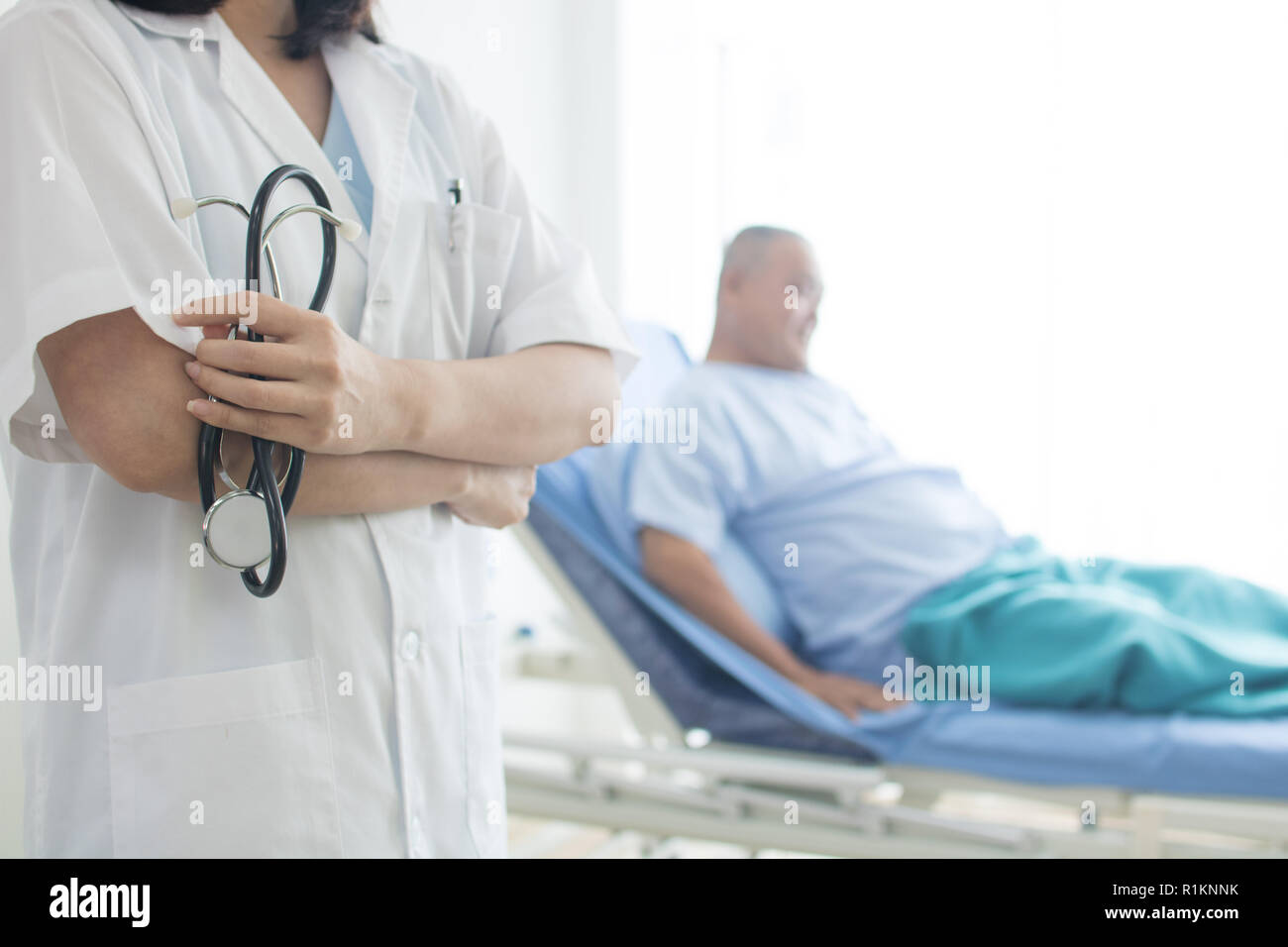 Healthcare and medical concept, close up doctor holding stethoscope ...