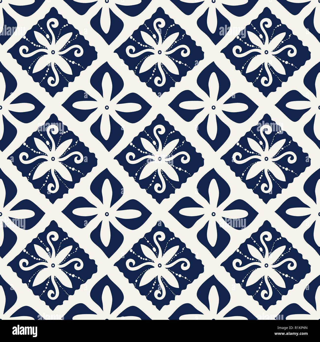 Indigo blue batik damask Stock Vector Images - Alamy