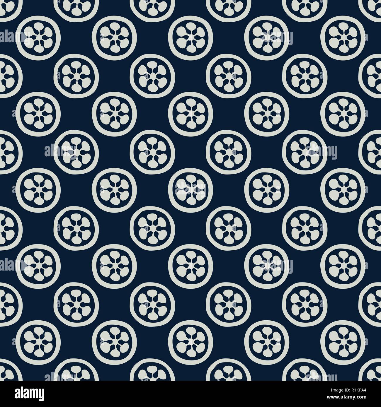 Indigo dye seamless floral pattern, traditional oriental geometric ...