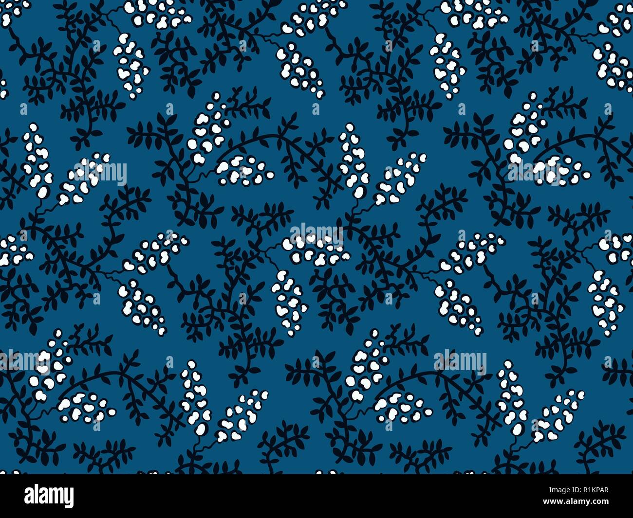 Seamless indigo woodblock printed floral pattern. Vector ethnic ...