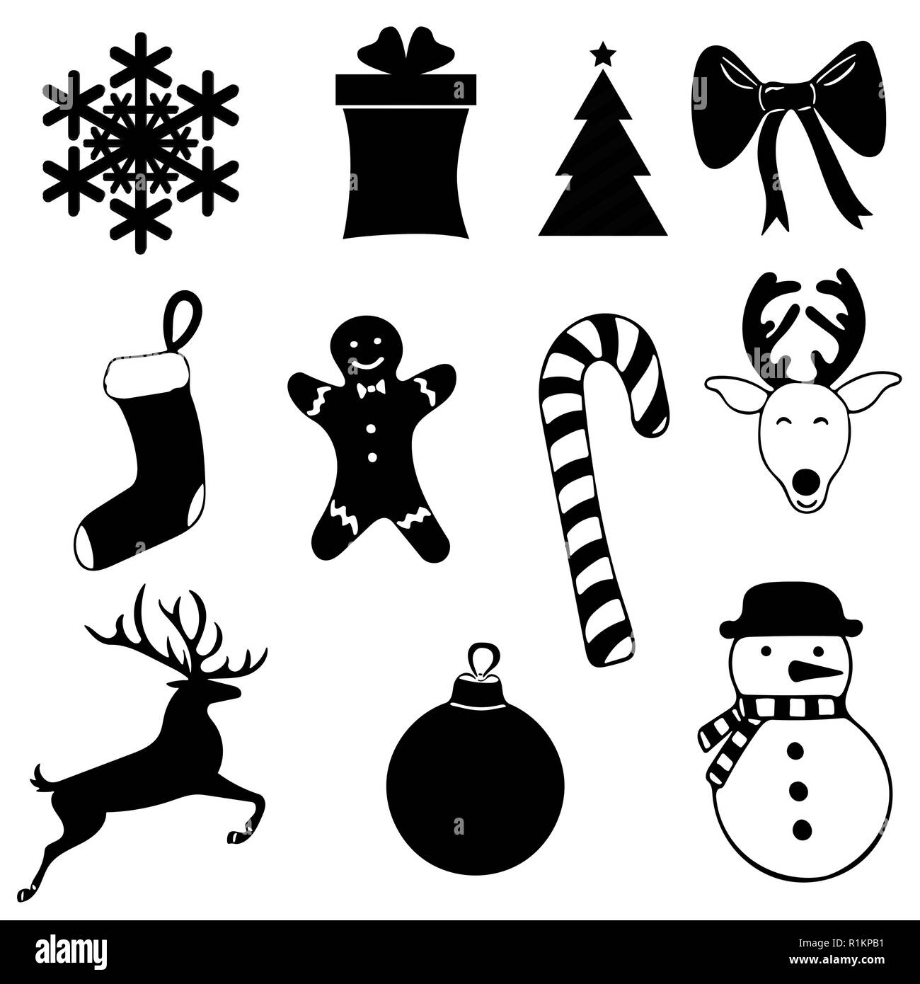 Christmas icons black white set hi-res stock photography and images - Alamy
